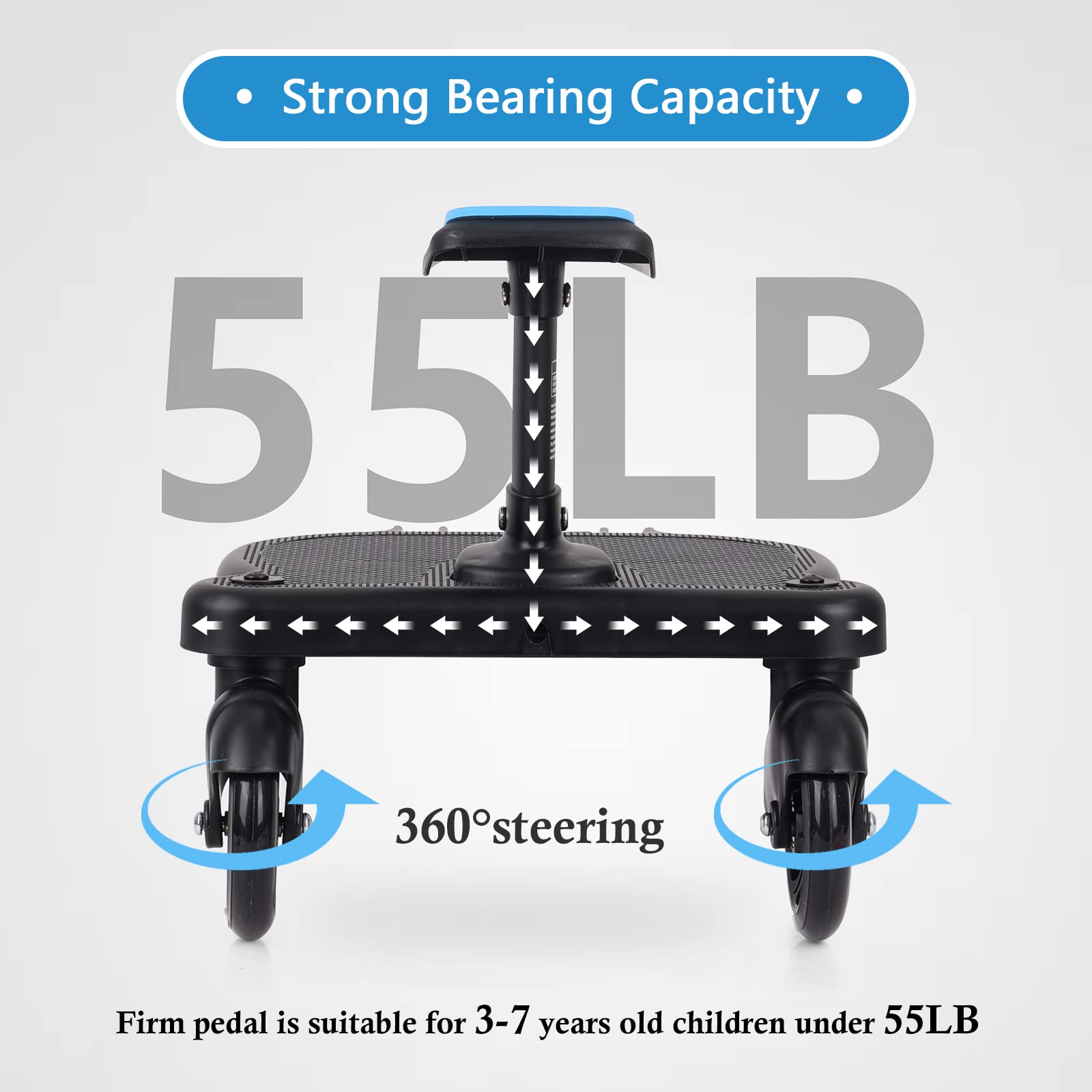 SURPCOS Universal Stroller Board 2-in-1 Buggy Board with Detachable Seat Standing Board, Rider Stroller Glider Board Suitable for Most Brands of Strollers, Holds Children Up to 55lbs Blue