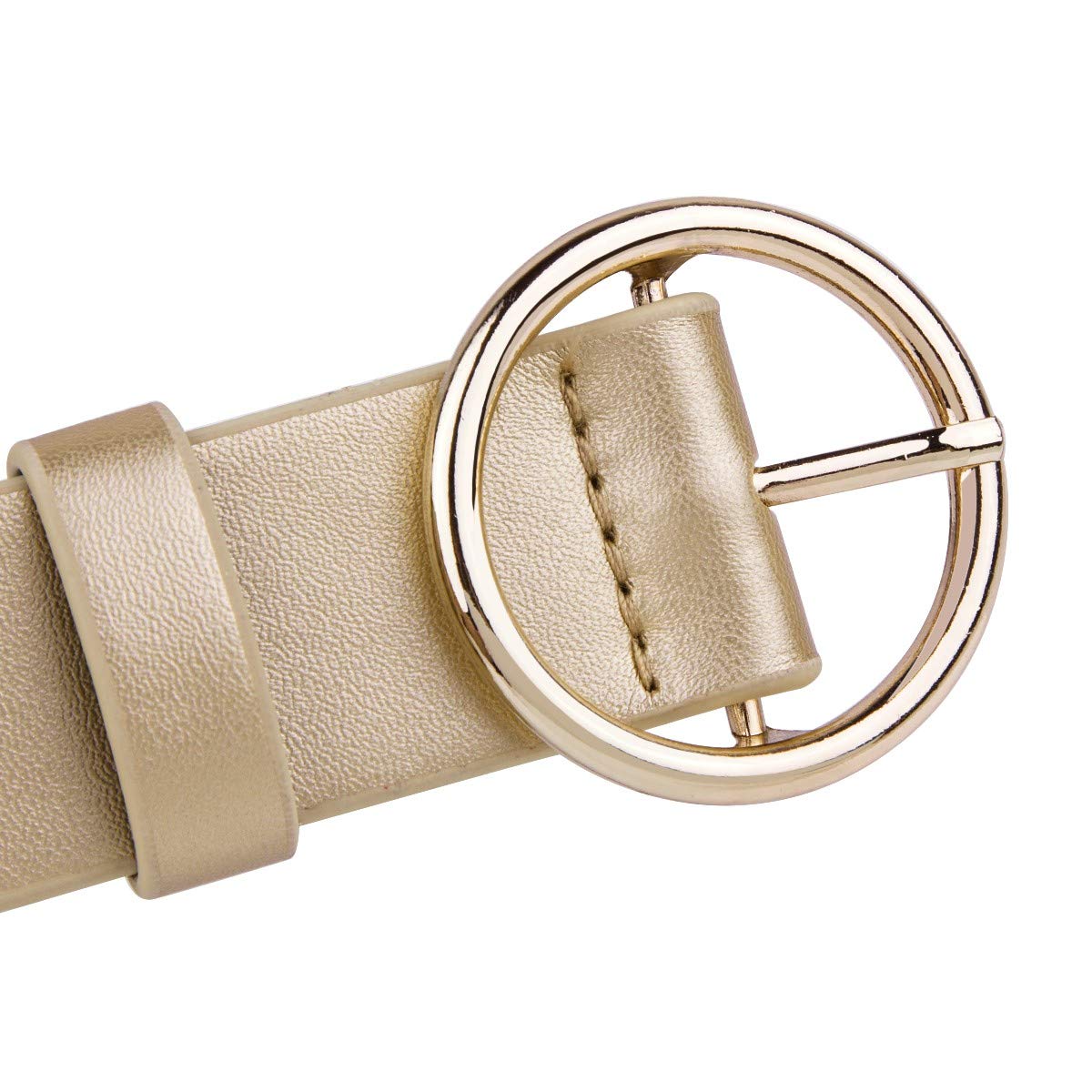moonsix Women Casual Dress Belt,Leather Belt Waist with Round Buckle, Gold