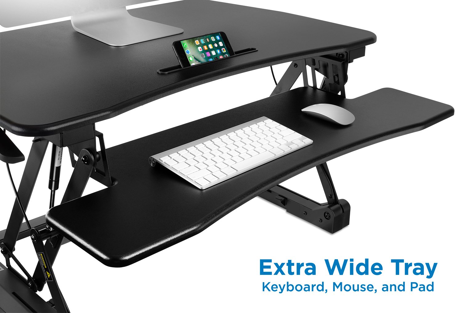 Mount-It! Height Adjustable Standing Desk Converter | 35β Wide Desktop | Sit-Stand Desk with Gas Spring Handle | Stand Up Computer Workstation Fits Dual Monitors | Black (MI-7955)