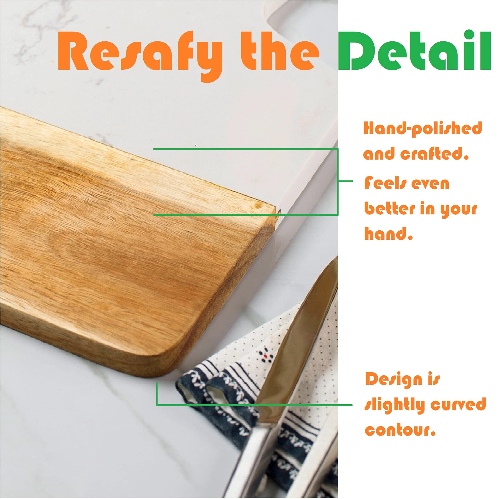 Resafy Acacia Wood Cutting Board,Butcher Block Chopping Board Charcuterie Cheese Carving Serving,Suitable for Kitchen,Restaurants,Dining Room and Baking(White)