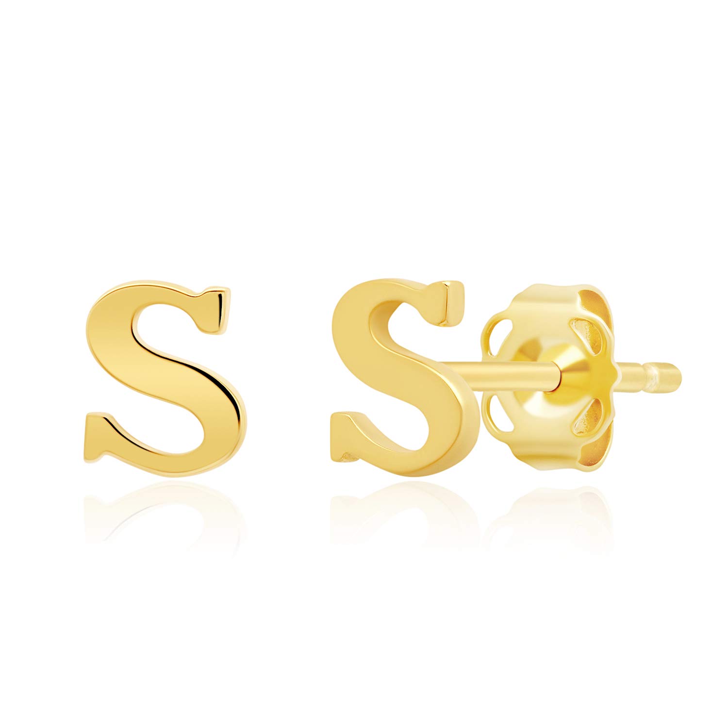 MAX + STONE 14k 5mm Yellow Gold Small Script Initial Letter Stud Earrings for Women | A Initial