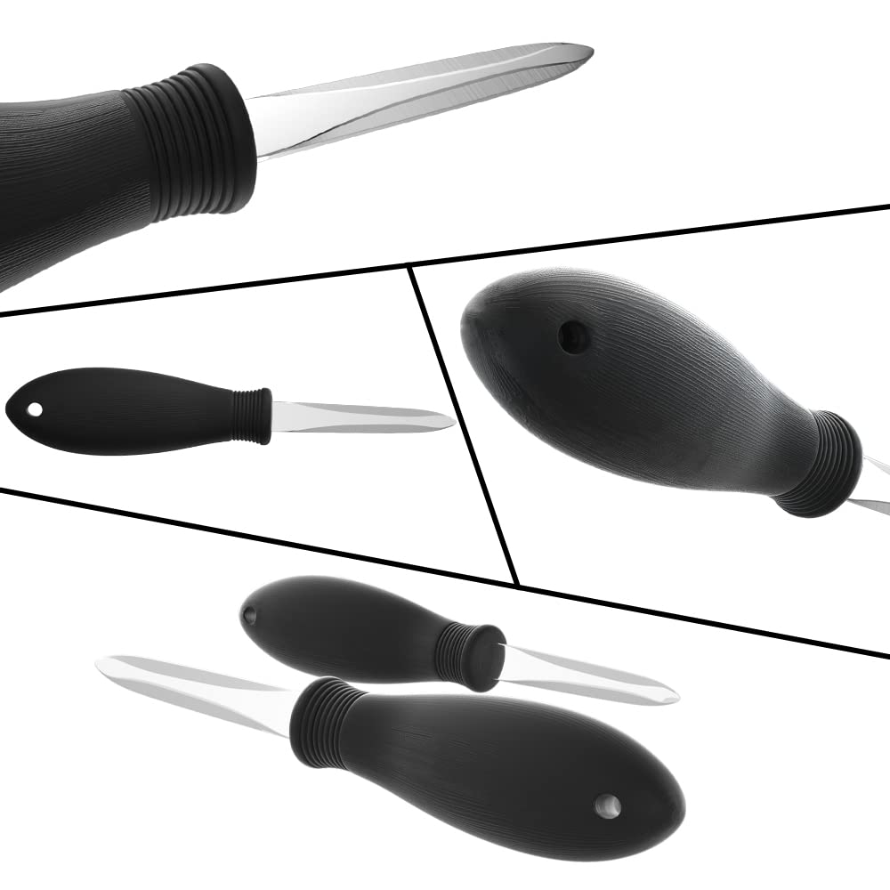 WENDOM Oyster Shucking Knife with Cut Resistant Gloves White Non-slip Easy to Grip Handle 3.5'' Oyster Shucker Kitchen Tools(1cloth+1lemon squeezer) (black1, large)