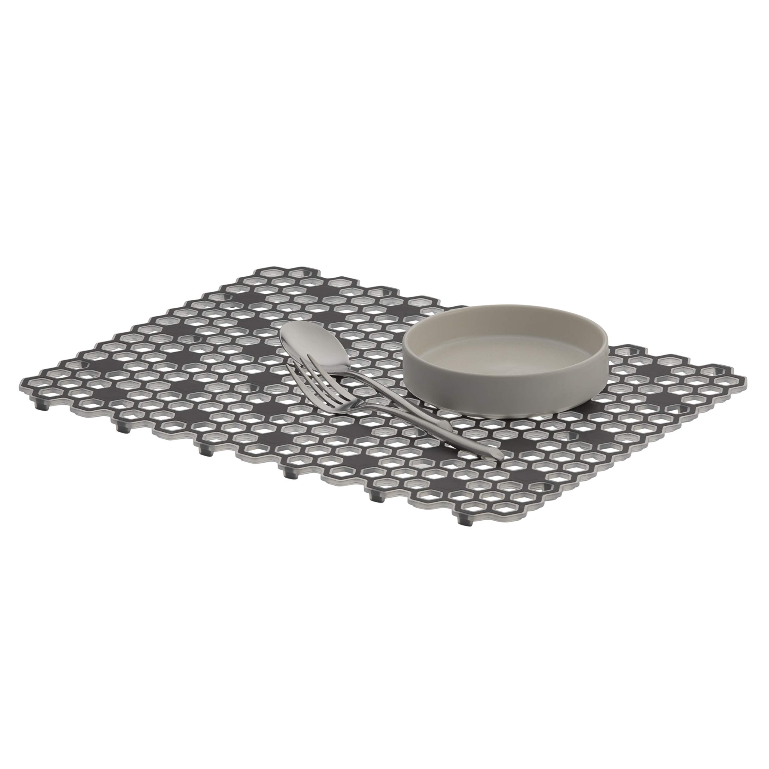 Spectrum Diversified Hexa Raised Feet Quick-Drying Heavy-Duty Protector with Non-Slip Surface, Large Farmhouse Sink Mat, Frost/Gray
