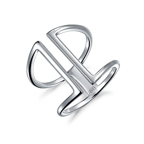 Modern Trendy Fashion Geometric Double Wide Vertical Bar Ring .925 Sterling Silver Ring For Teen Women Adjustable