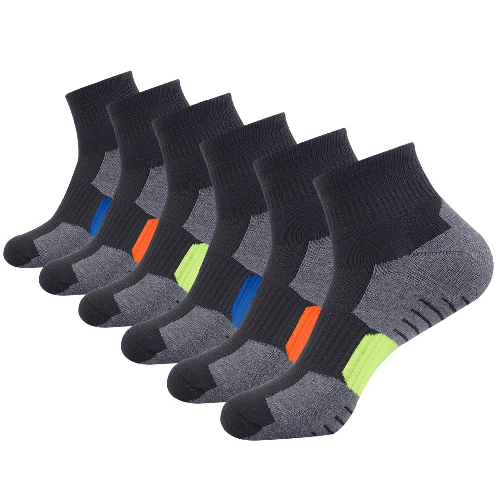 Mens Ankle Athletic Socks Cushioned Sports Running Casual Sock 6 Pack,Grey,Sock Size 10-13