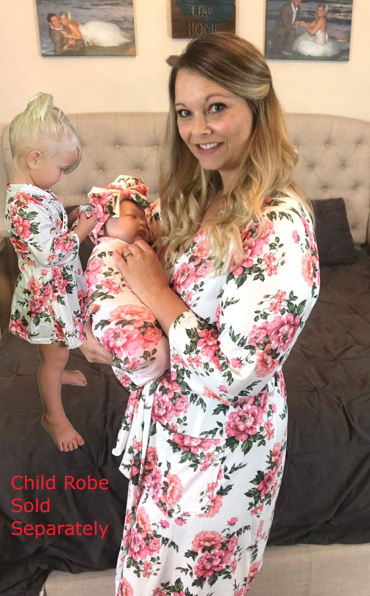 Mommy Robe with Matching Baby Swaddle Blanket and Bow or Cap