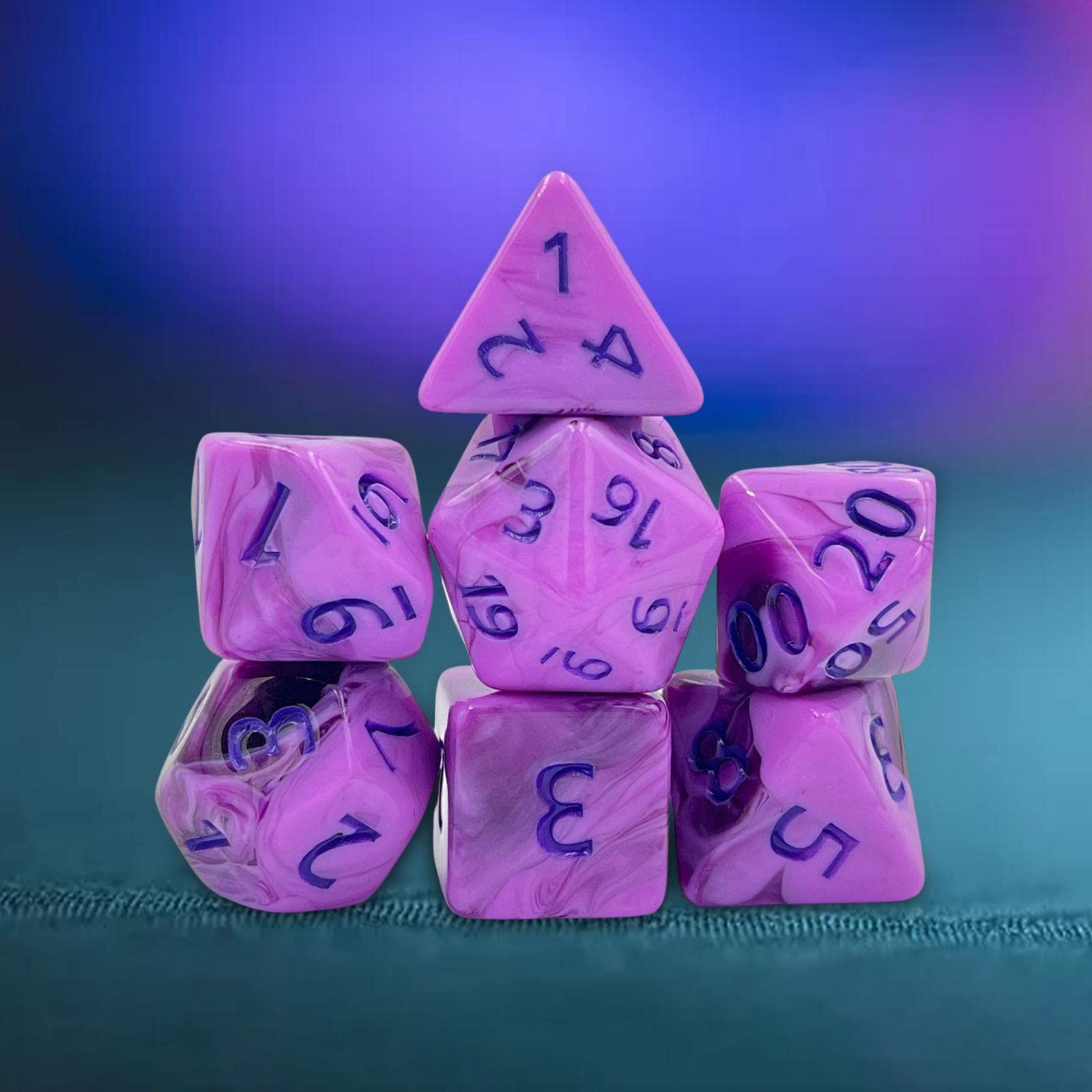 Vaveren 7Pcs Acrylic Polyhedral Dices Tabletop Games, Multi Sided Dices, RPG Dice Set for Party Supplies, Dark Violet