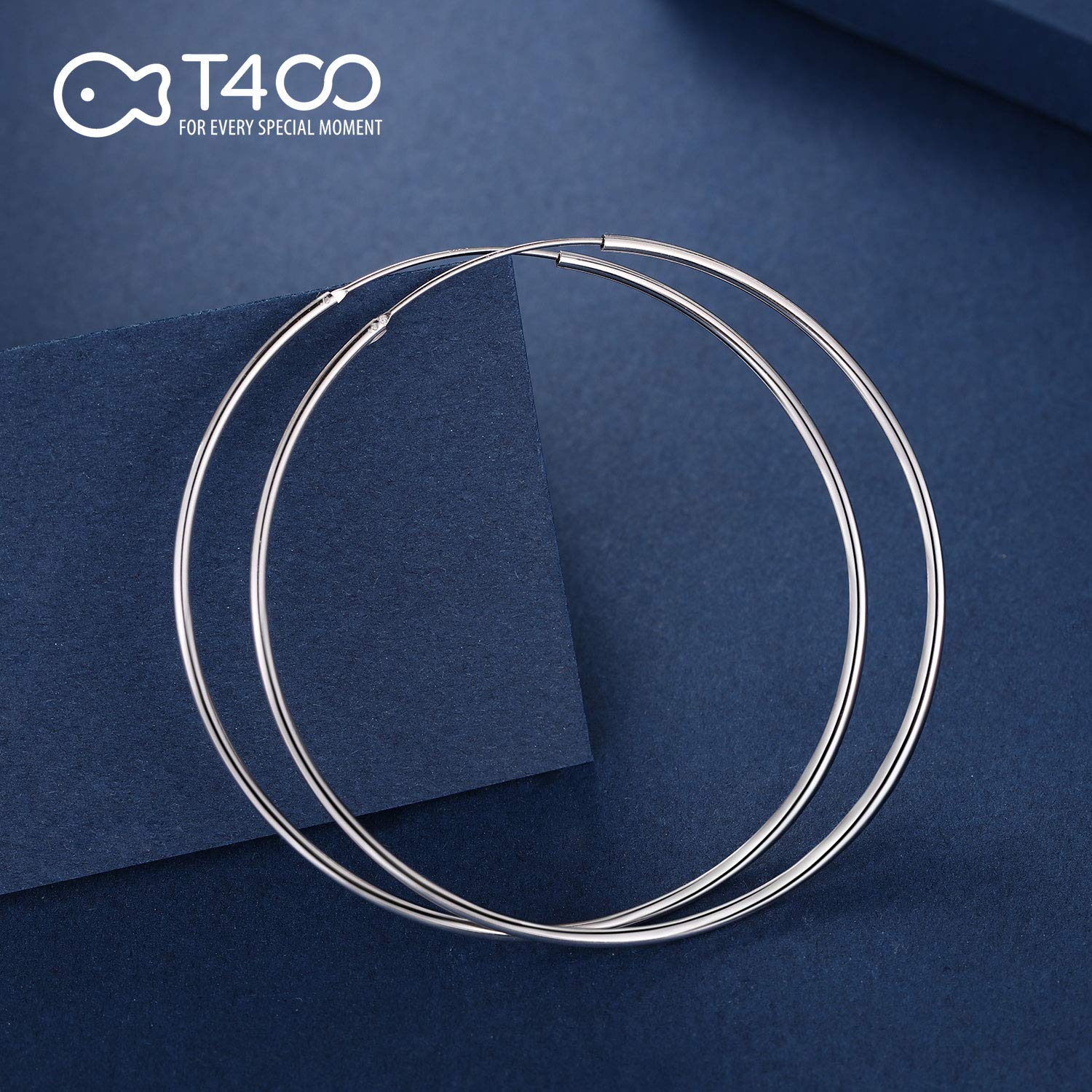T400 925 Sterling Silver Hoop Earrings Large Thin Lightweight Round Hoops for Women 75mm