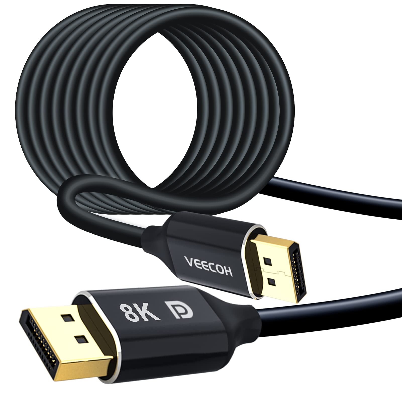 VEECOH 8K DisplayPort Cable 1.4 15FT/5M,8K@60Hz,4K@144Hz,2K@165Hz HBR3 Support 32.4Gbps,HDR,HDCP 2.2,FreeSync G-Sync,Braided Display Port for Gaming Monitor,Graphics,PC