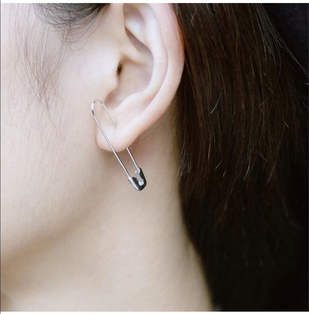Minimalist Safety Pin Cartilage Sterling Silver Big Hoop Earrings for Women Girls Elegant Dangle Drop 37mm