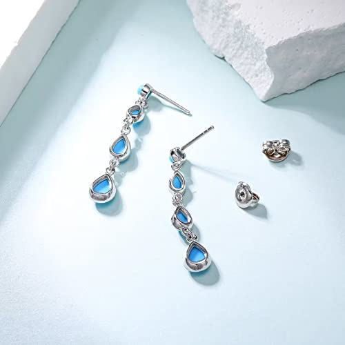 supermodel 1.5 Inch Long Teardrop Earrings 925 Sterling Silver Nature Turquoise Dangle Earrings for Women