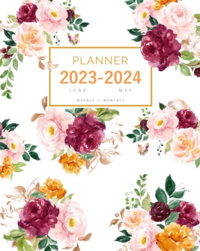 Planner 2023-2024: 8x10 Weekly and Monthly Organizer Large from June 2023 to May 2024 | Watercolor Flower Arrangement Design White