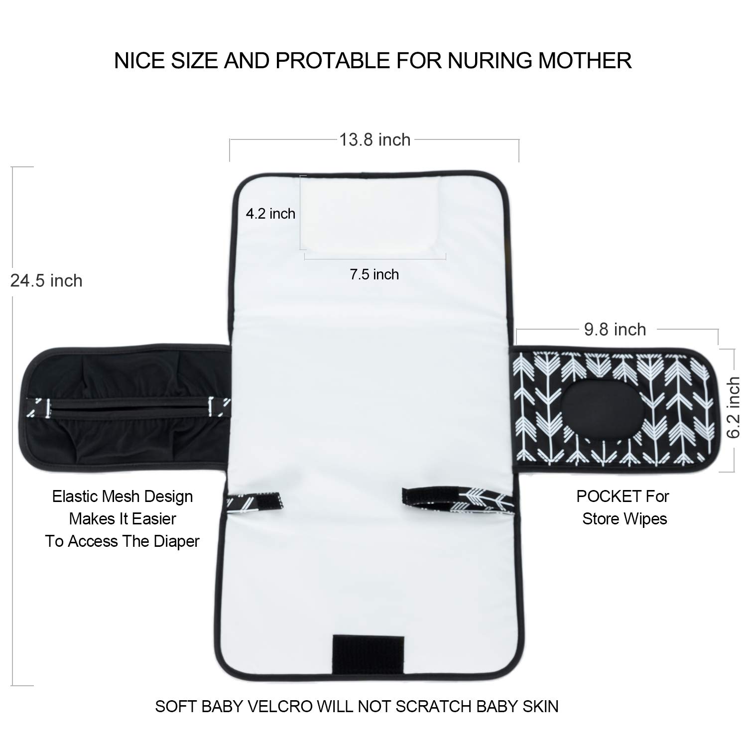 Momojing Portable Diaper Changing Pad, Waterproof Portable Changing Mat Travel Changing Station Build-in Memory Head Cushion Pillow-Black