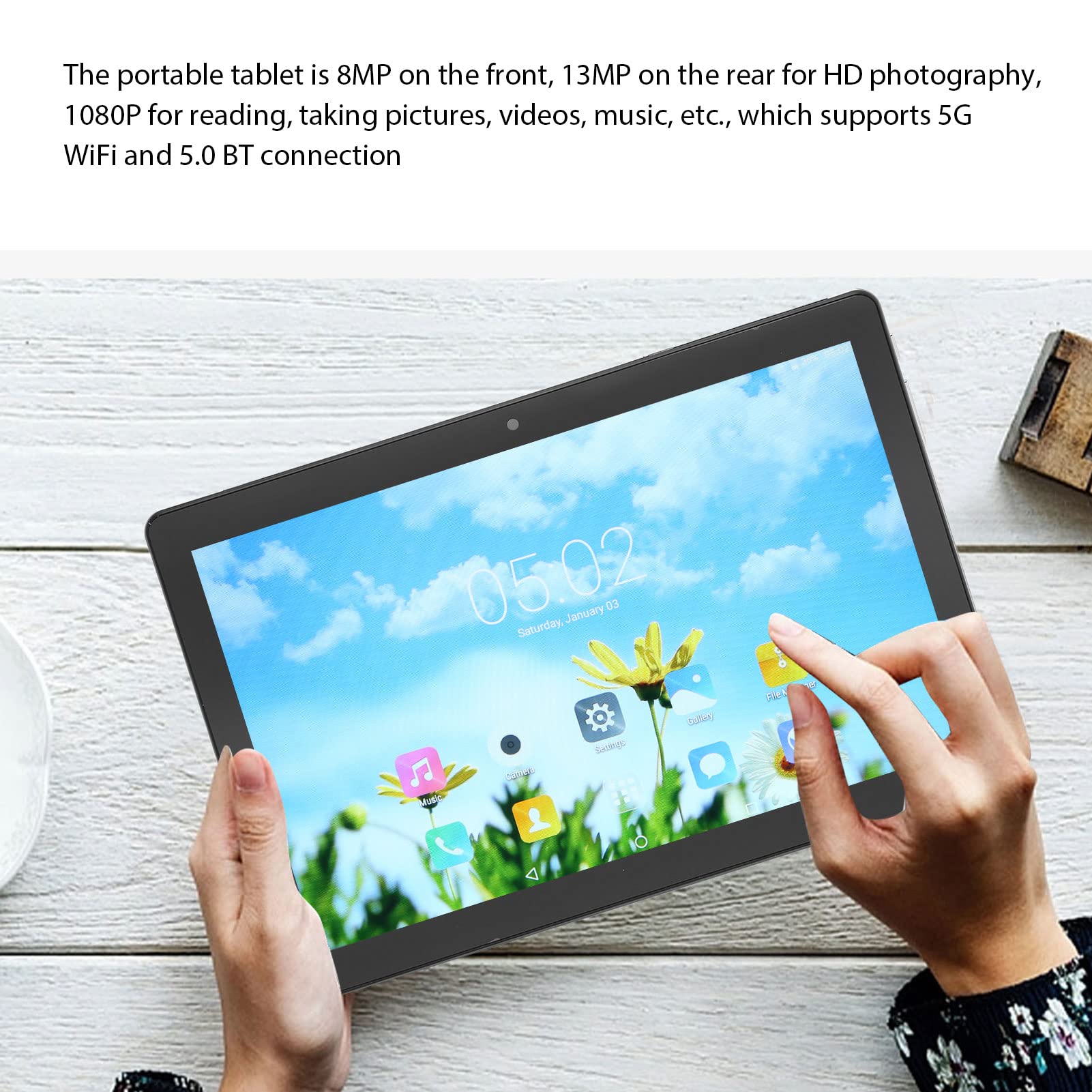 Tablet, 10.1 Inch Tablet 2.4G 5G WiFi 6G RAM 128G ROM 10.1 Inch 1960x1080 IPS for Home for Travel (Black)