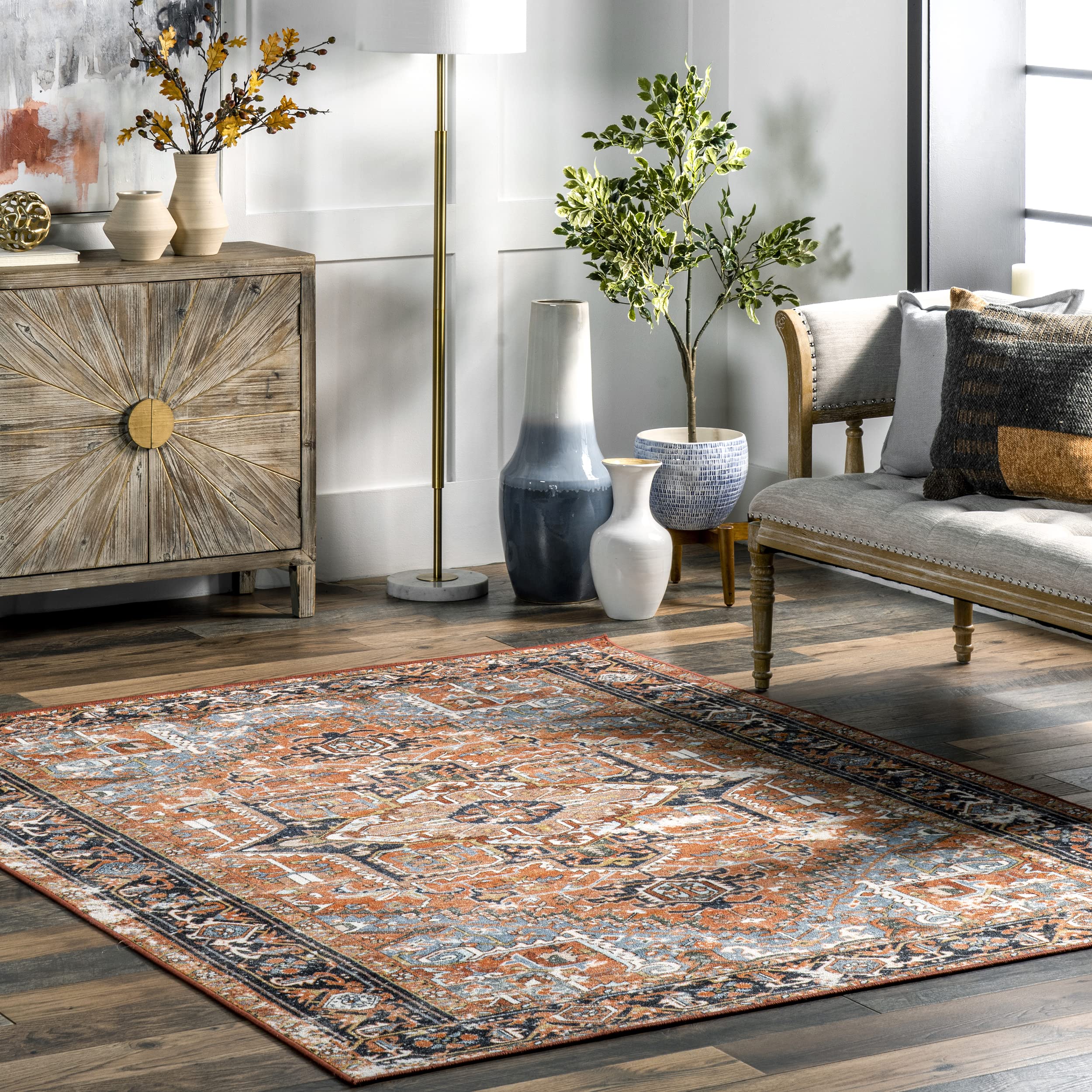 nuLOOM Sherita Distressed Persian Area Rug, 7x8, Rust