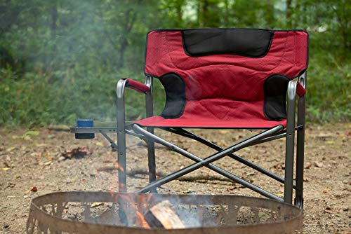 Ozark Trail XXL Folding Padded Director Chair with Side Table, Red 600 lb Capacity
