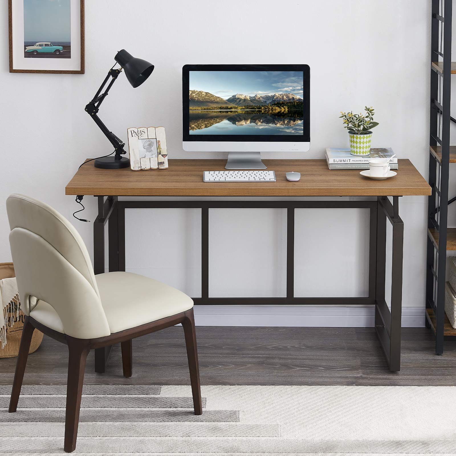 OIAHOMY Home Office Desk,Industrial Computer Desk 55β Large Rustic Office Desk Workstation Study Writing Desk Vintage Laptop Table for Home & Office-Oak