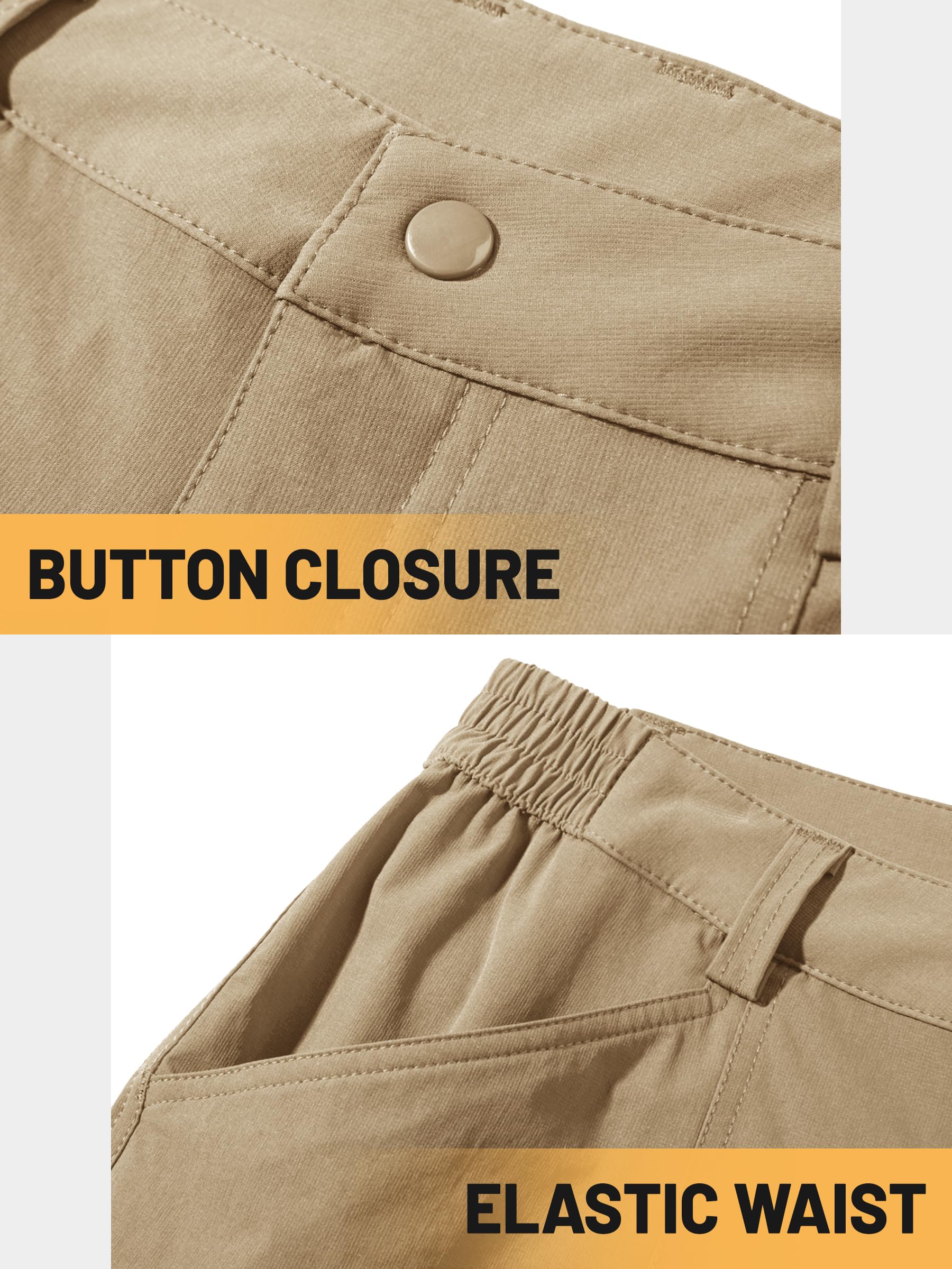 TACVASEN Hiking Shorts Men Quick Dry Water Resistant Summer Shorts for Cargo Fishing Work with 5 Zipper Pockets Khaki 38