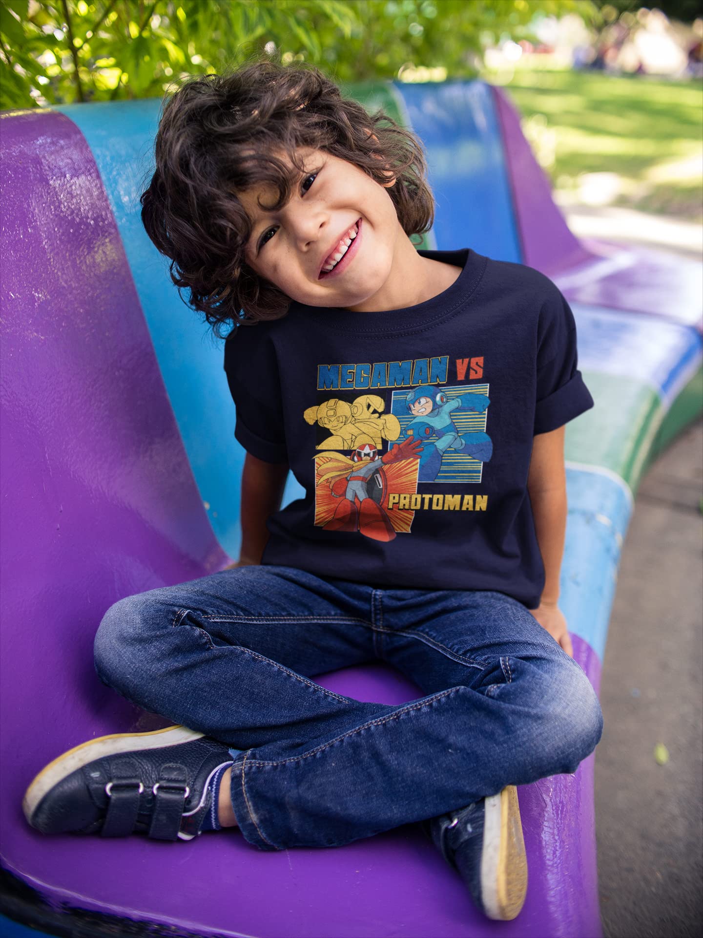 Mega Man T Shirt Mega Man Vs. Protoman Toddler Short Sleeve T Shirt Gaming Vintage Style Graphic Tees Navy