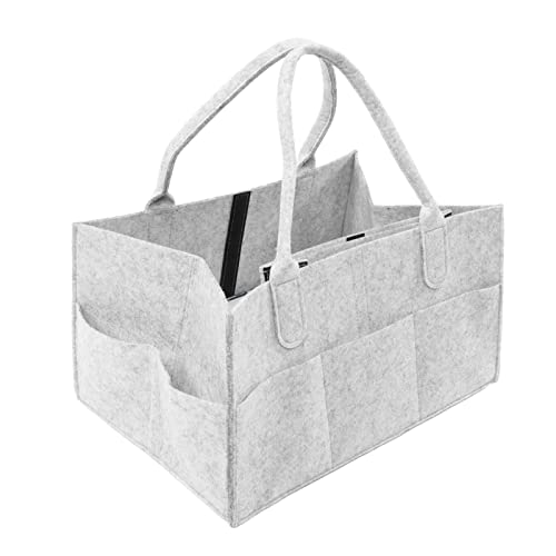 Orenic Light Grey Felt Diaper Tote Bag, Spacious Nursery Organizer for Diapers, Storage, and Baby Essentials, Gift for Boys and Girls, Felt Diaper Caddy Organizer