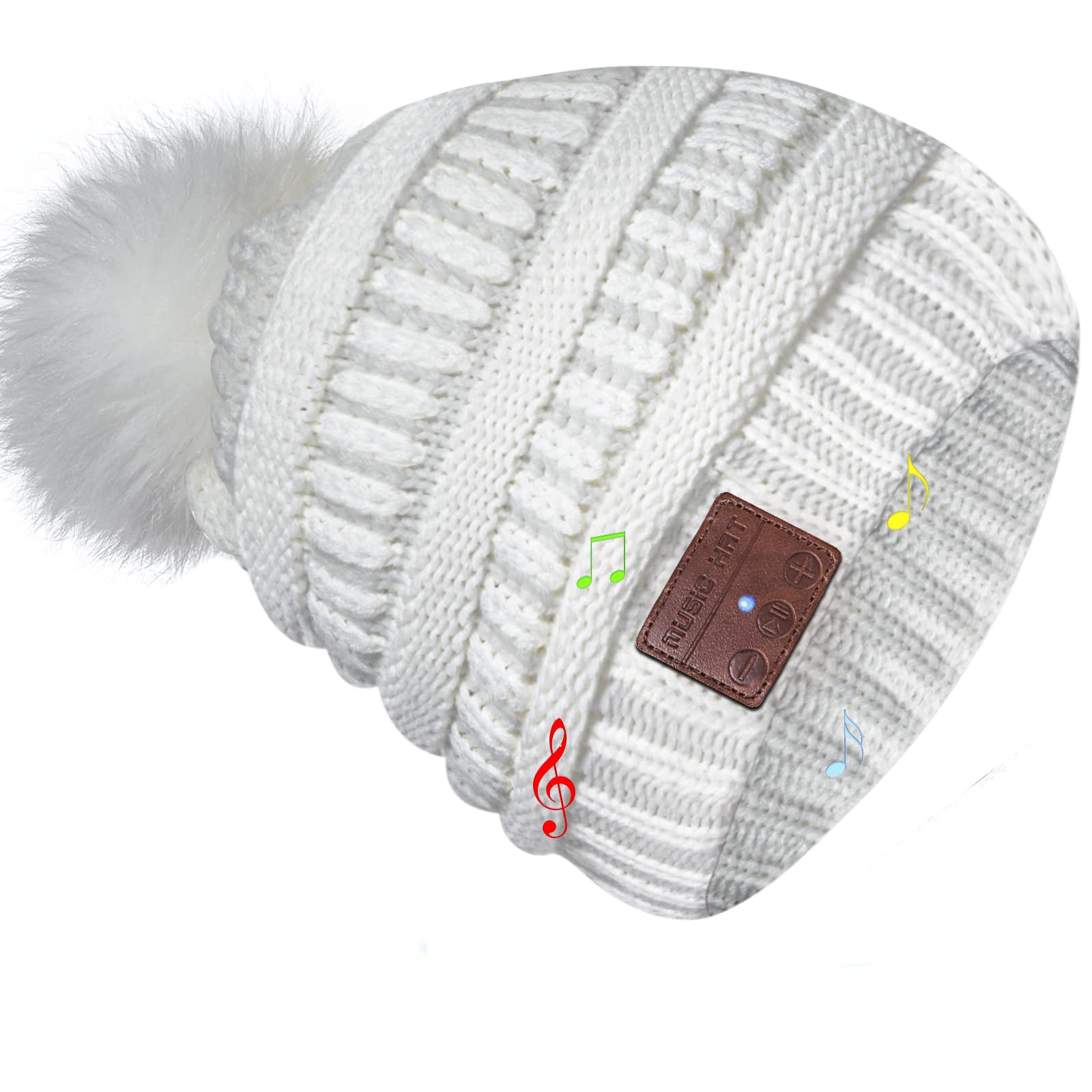 Wireless Beanie Headphone hat Women Winter Warm Knit Hats Cap Music Beanie with Headphones Built-in Stereo Speakers Mic for Outdoors Sports Running Skiing Woman Teenagers Her Snow White