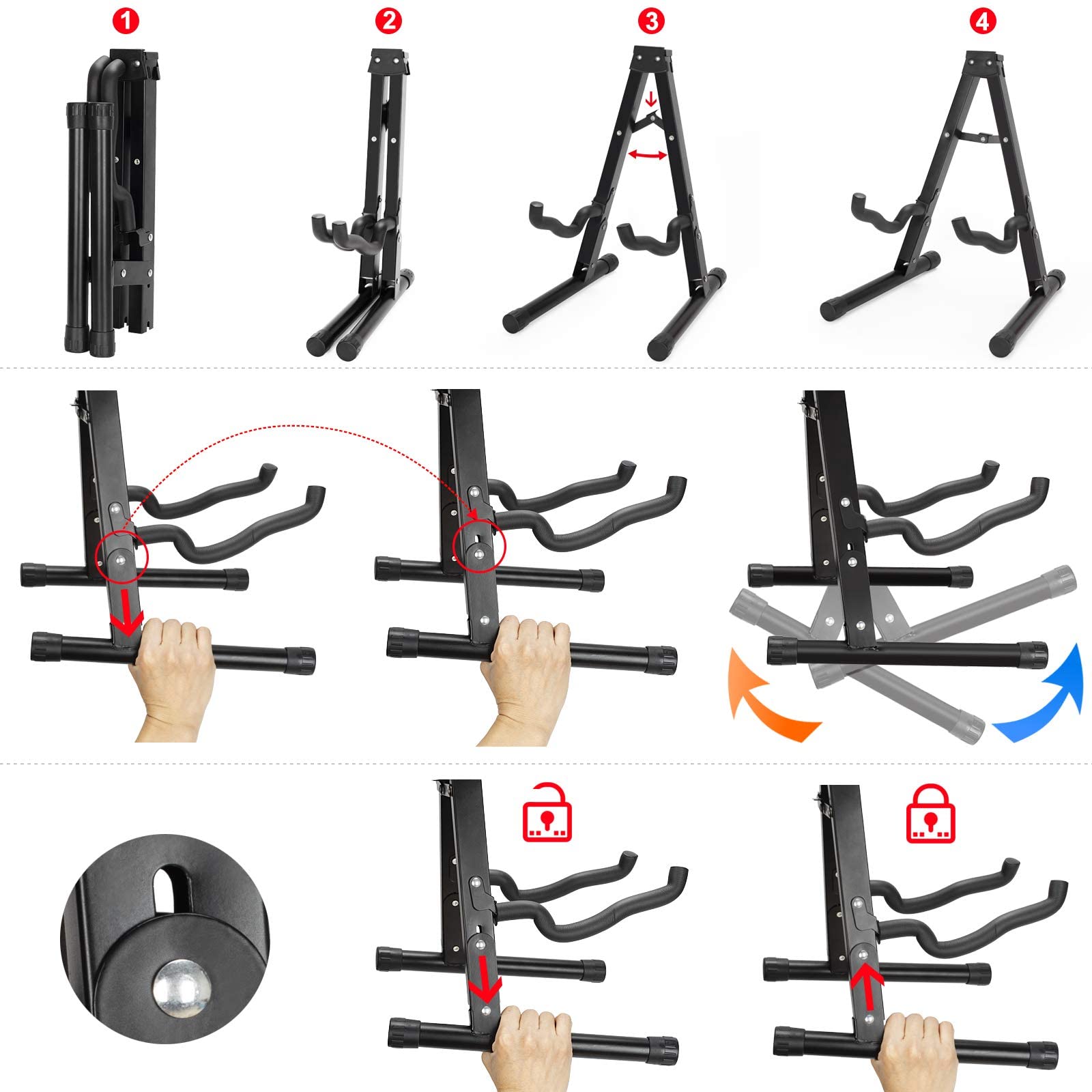 Musmtrull Guitar Stand Acoustic Guitar Stand Holder Foldable A-Frame Guitar Floor Stand for Electric, Classical, Bass, Banjo, Mandolin, Cello - 1 Pack Black