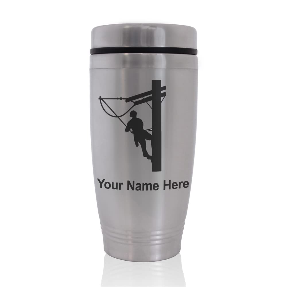 SkunkWerkz Commuter Travel Mug, Lineman, Personalized Engraving Included