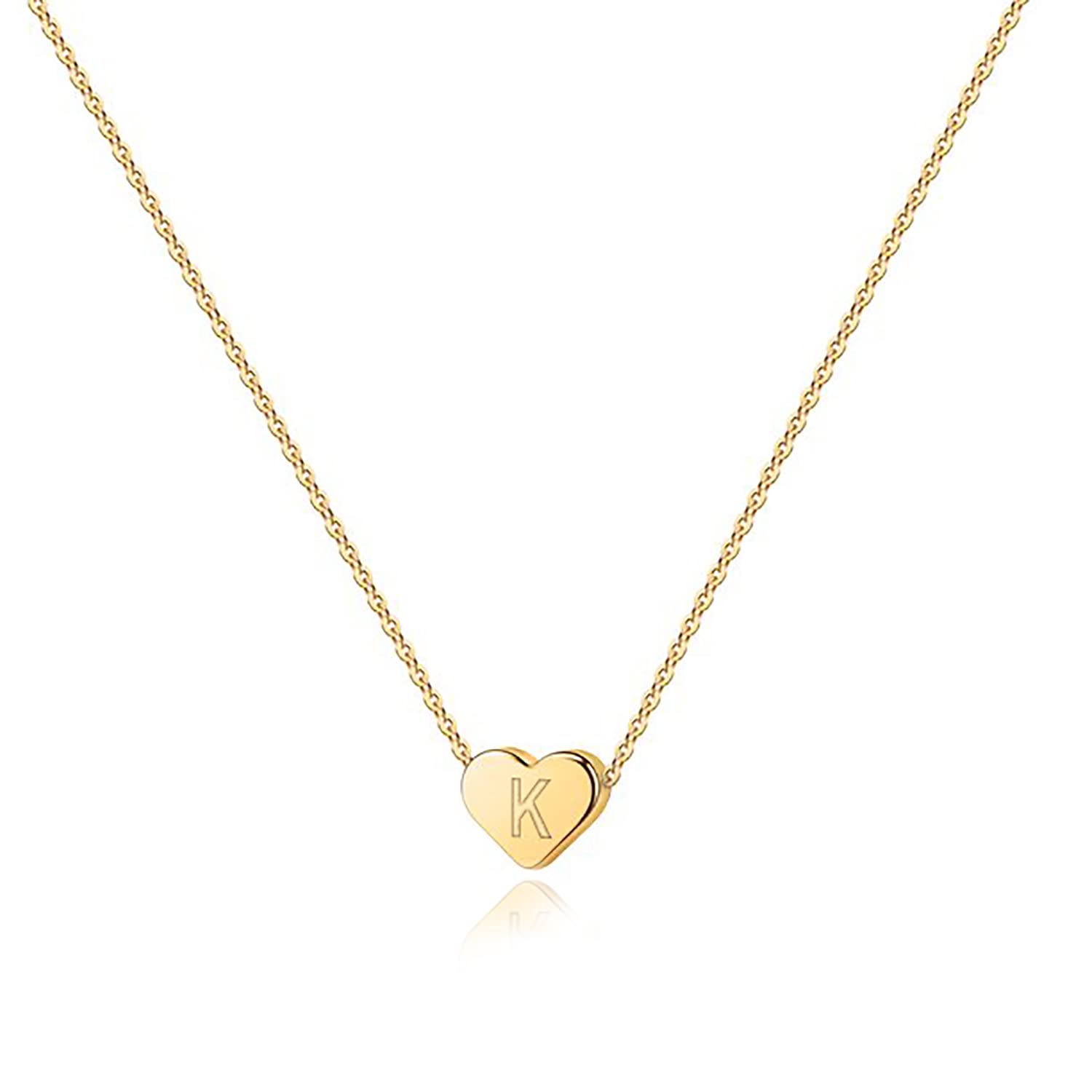 PAVOI 14K Yellow Gold Plated Mini Dainty Heart Initial Necklace | Slider Adjustable Necklace - 18" | Letter Necklaces for Women | K Initial