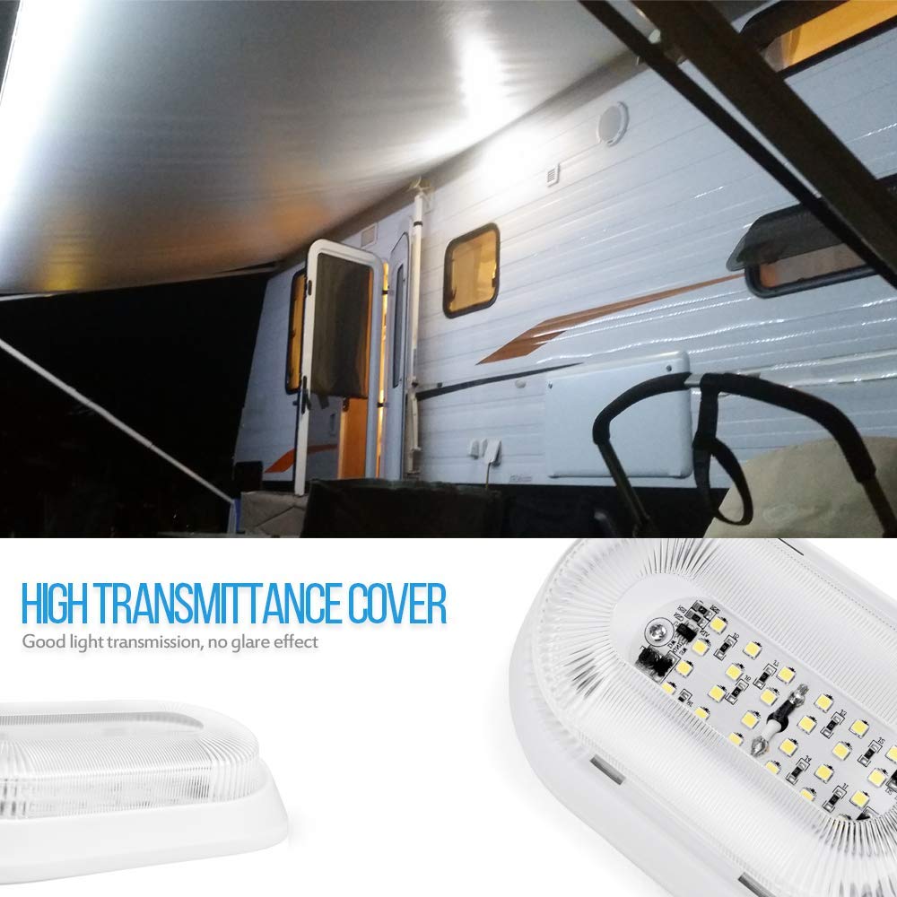 MICTUNING LED RV Exterior Porch Light/Interior Ceiling Dome Light 10-24V 360LM Utility for Trailer Camper Boat Caravan Motorhome Marine