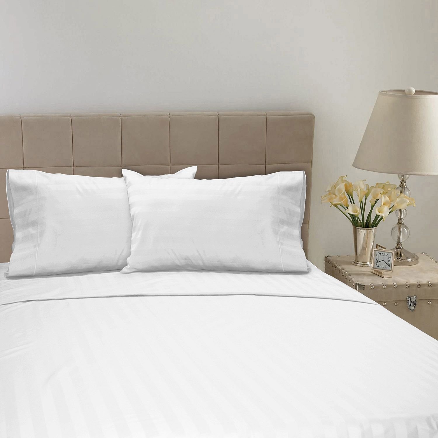 Member's Mark 650-Thread-Count Sheet Set, King, White Striped