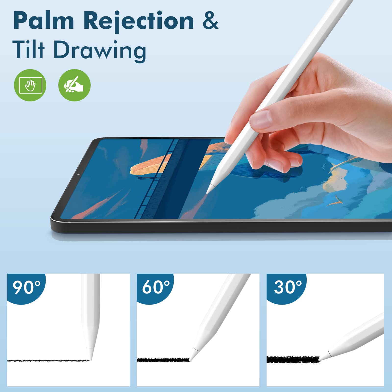 Wireless Charging Stylus Pen for iPad, Active iPad Pencil 2nd Generation with Palm Rejection, Tilt Sensitivity Magnetic Stylus for Apple iPad Pro 11/12.9 Inch,iPad Air 4th/5th Gen,iPad Mini 6th Gen