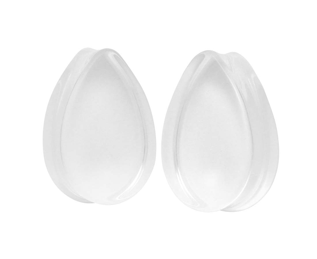 Mystic Metals Body Jewelry Pair of Clear Glass Teardrop Double Flare Plugs (PG-545) (0g (8mm))