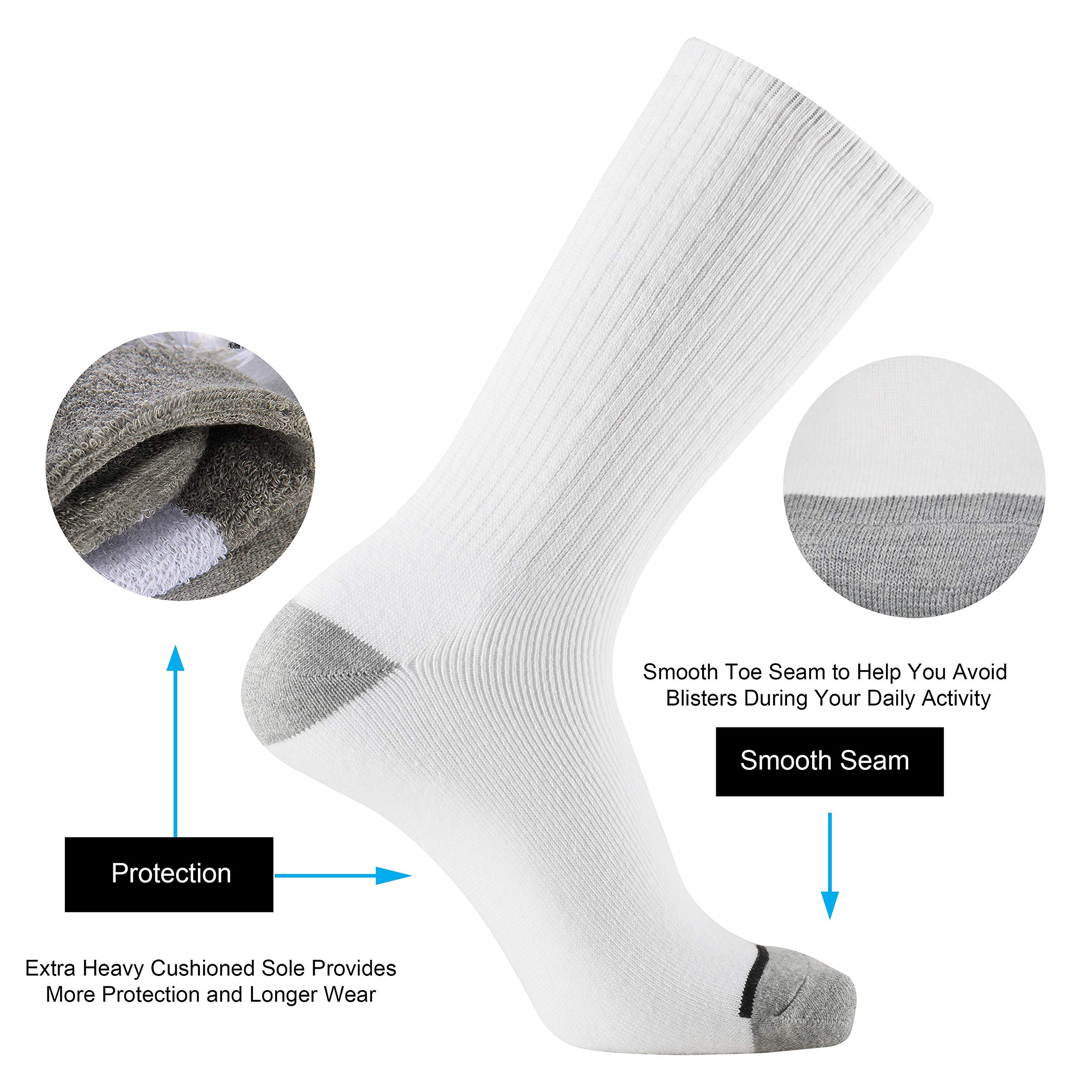 ONKE Cotton Cushion Crew Socks for Men Women Athletics All Seasons Thick Warm Heavy Duty Work Boots Moisture Wicking Control(White M)