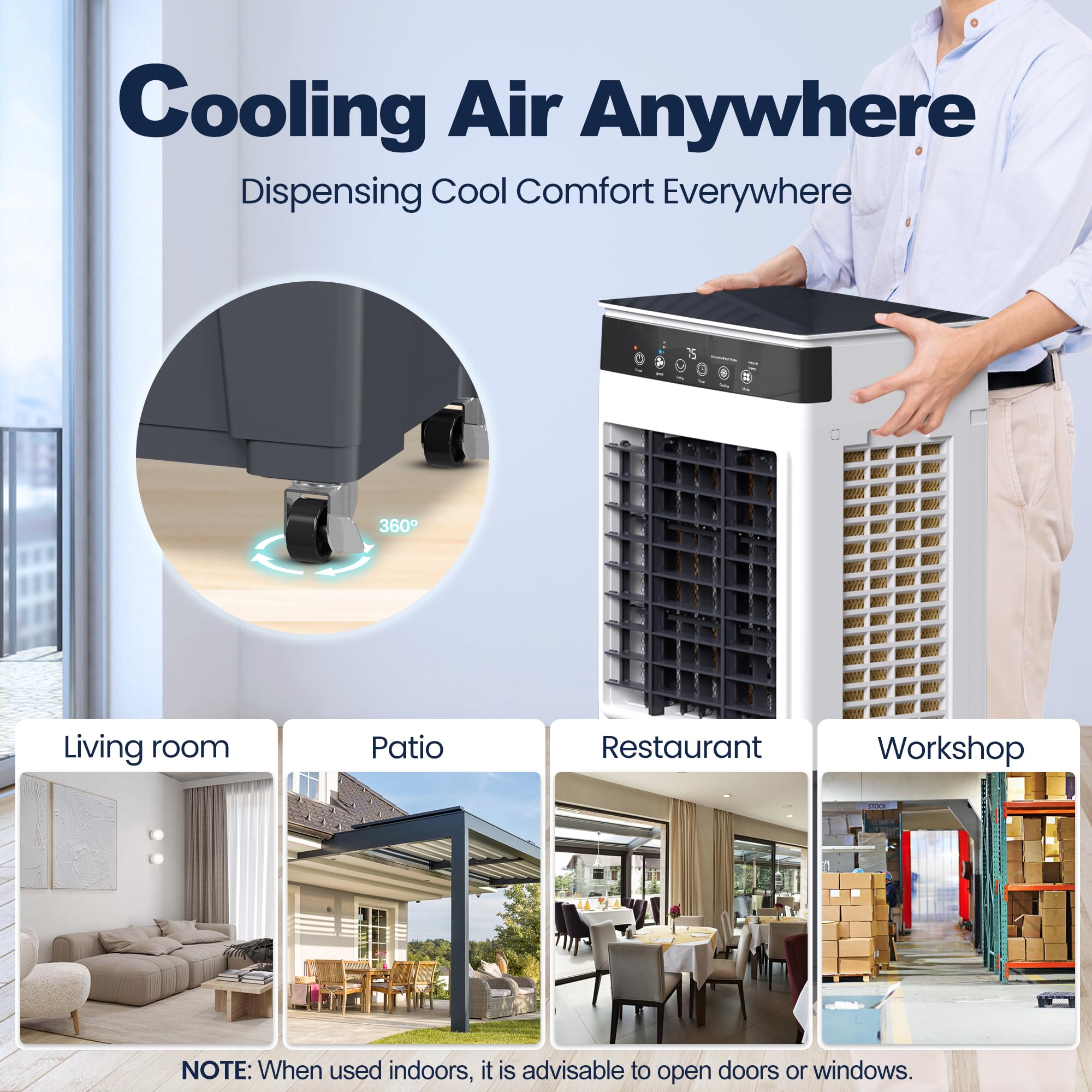 Swamp Cooler, 3800 CFM 3-in-1 Evaporative Air Cooler with 7.6 Gal Water Tank, 120° Oscillation, 3 Speeds 3 Modes, 12 H Timer, Remote, 4 Ice Packs, Portable Air Conditioner for Indoor&Outdoor