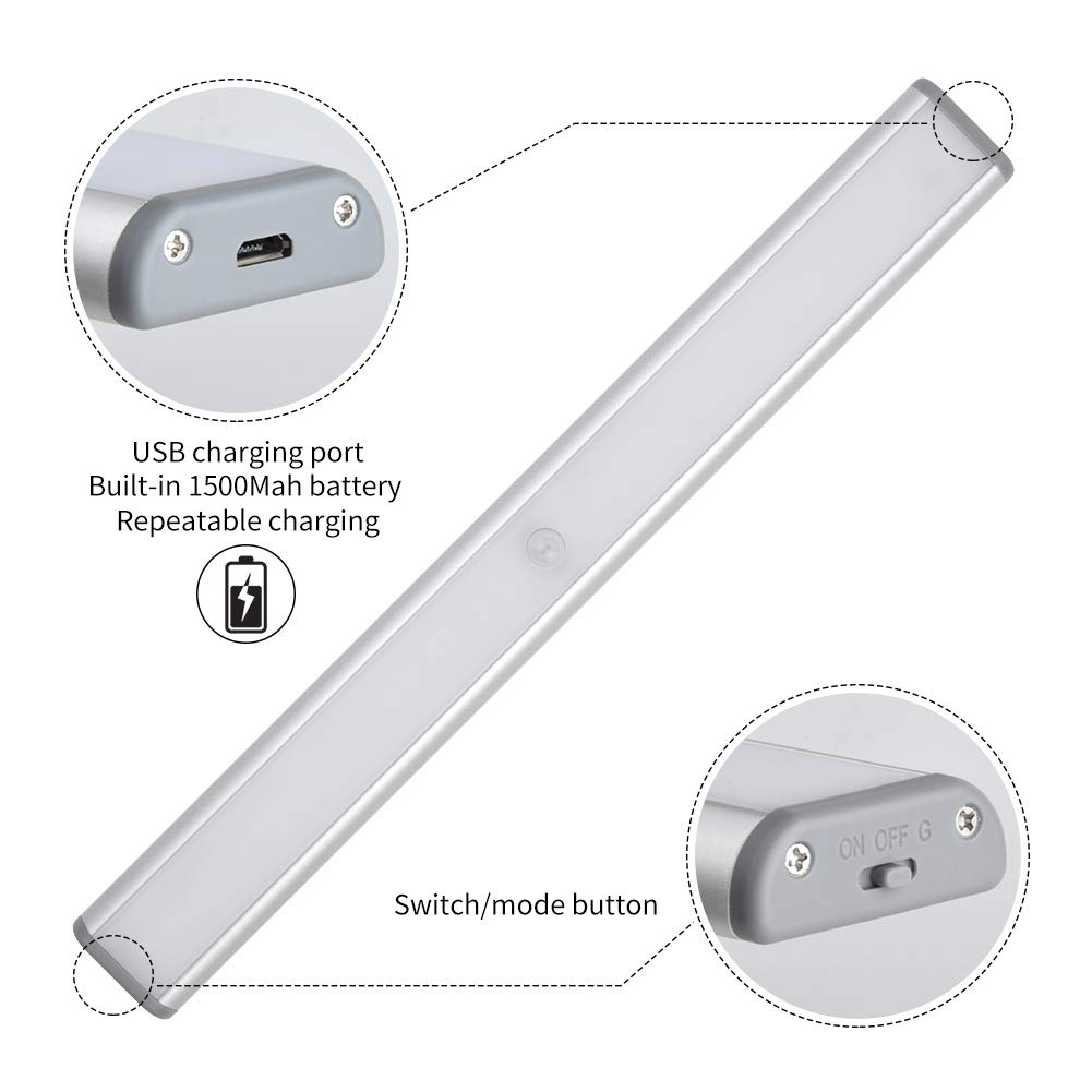 Motion Sensor Cabinet Light,Under Counter Closet Lighting, Wireless USB Rechargeable Kitchen 18 LED Warm Lights,Battery Powered Operated Light, Stick On Lights for Wardrobe,Cabinet,Cupboard (2Pack)