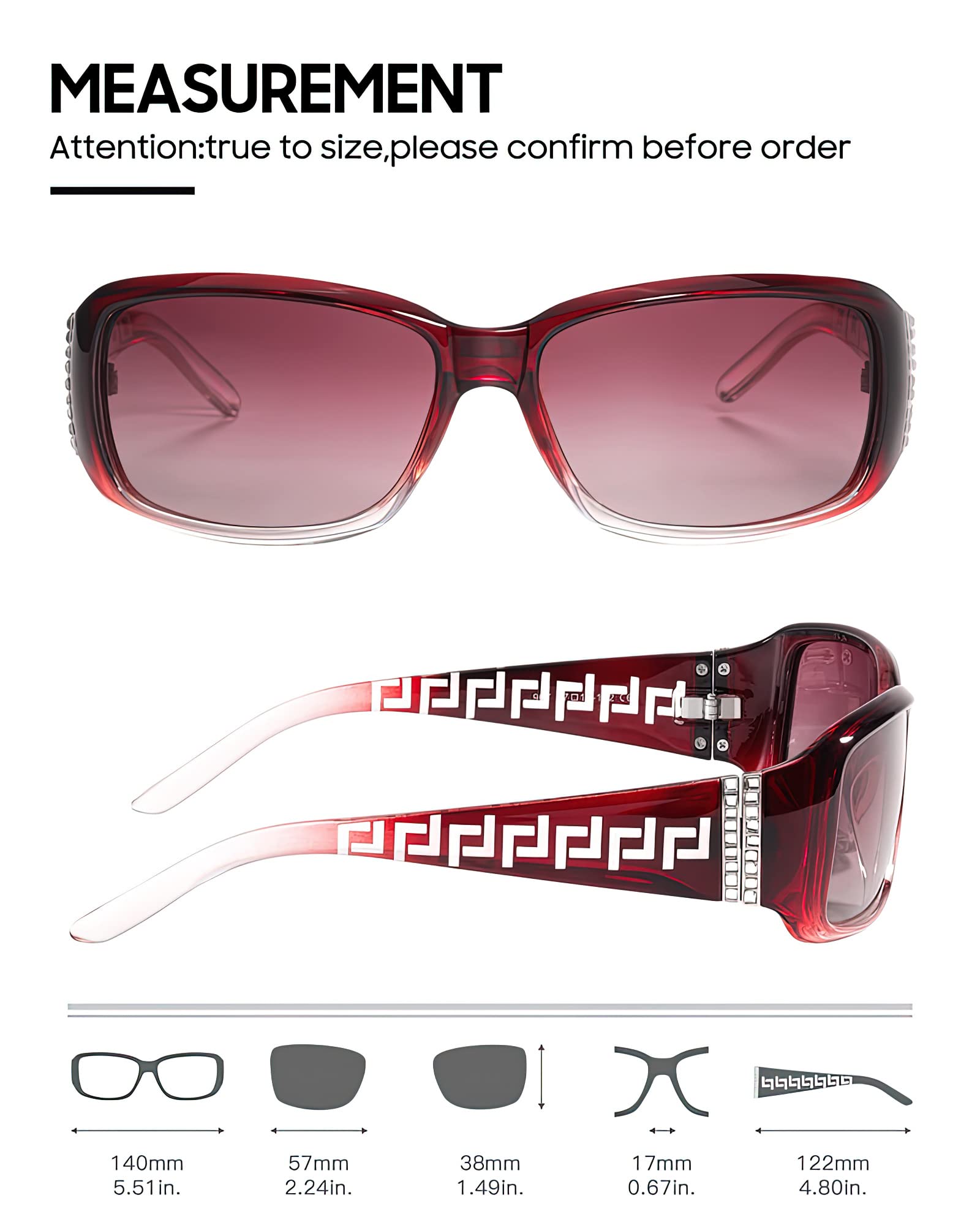 SIPHEW Polarized Rhinestone Sunglasses for Women Retro Trendy Rectangle Sunglasses UV400 Protection for Outdoors