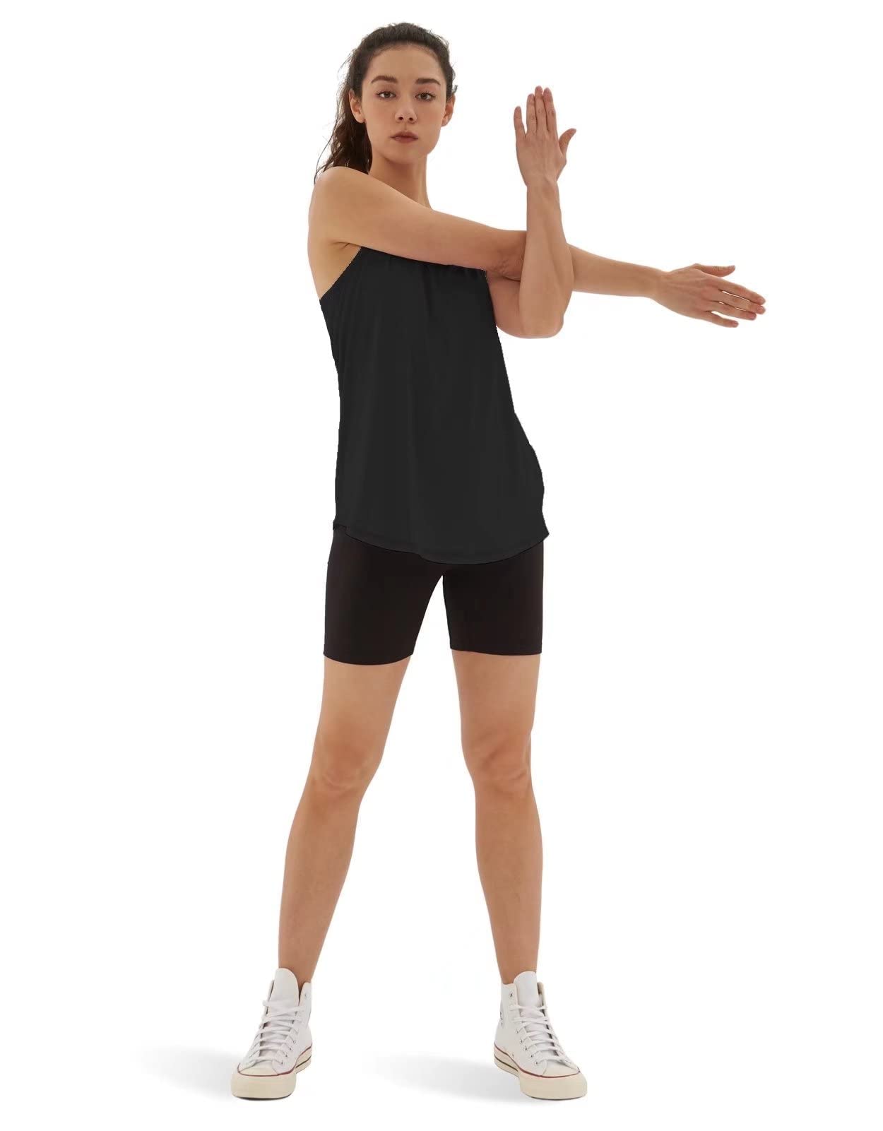 sissycos Women's Workout Racerback Tank Tops Loose Fit Sleeveless Athletic Shirts (Black, Large)