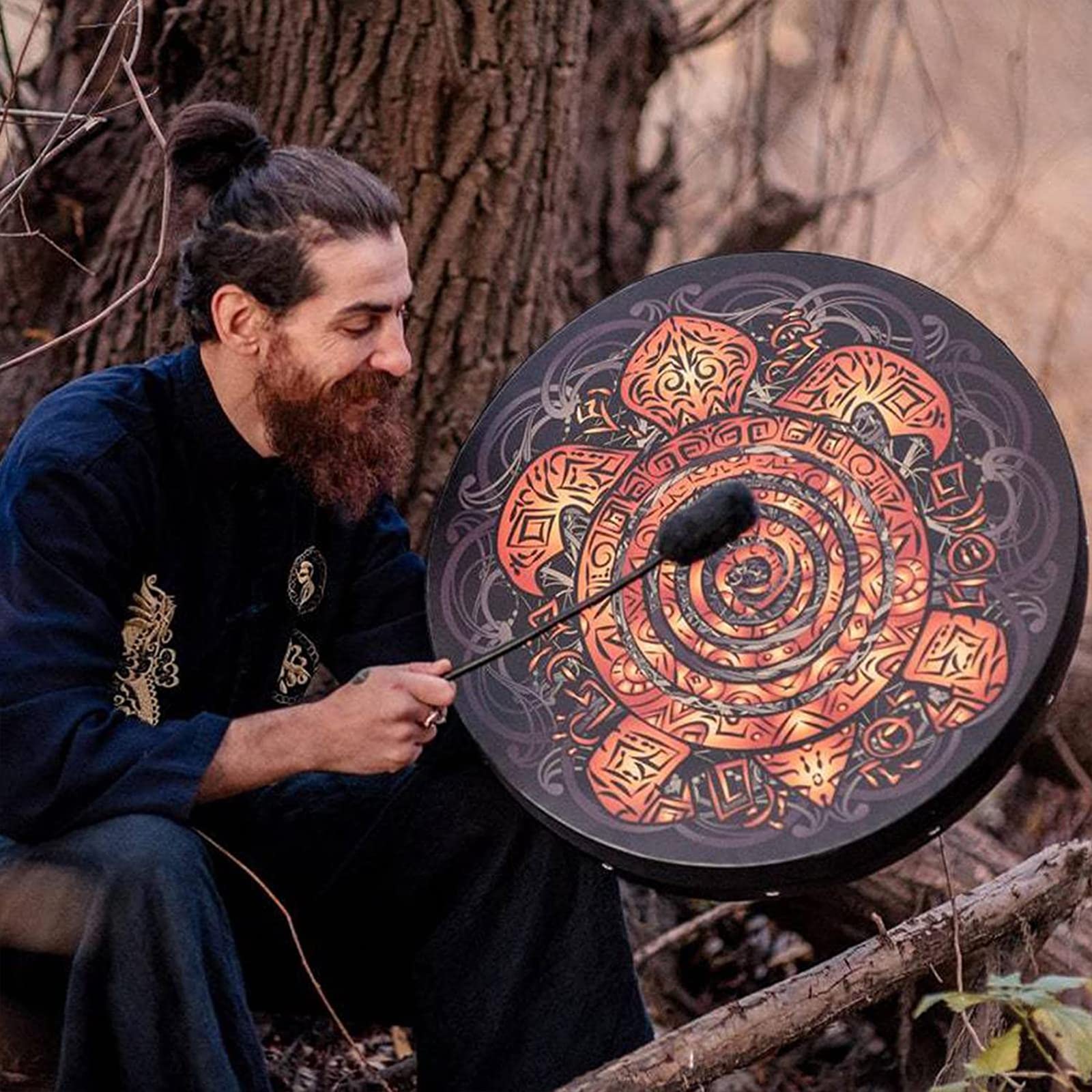 Takefuns Shaman Drum, Tree of Life Decoration Design, Handmade Shamanic Drum with Drum Sticks for Music Lovers