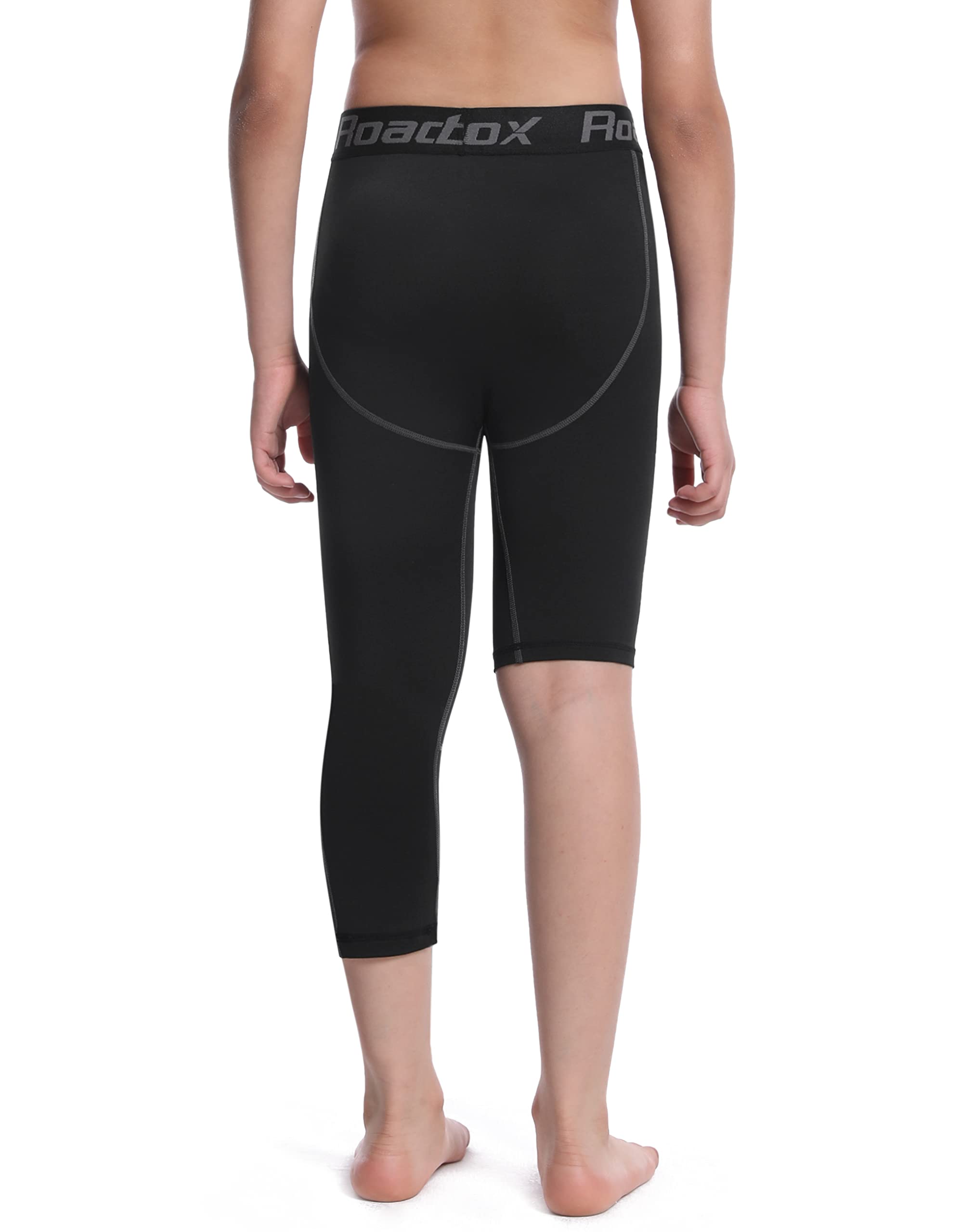 Roadbox Boys One Leg 3/4 Compression Pants 2 Pack - Basketball Tights for Gym Athletic Base Layer Leggings