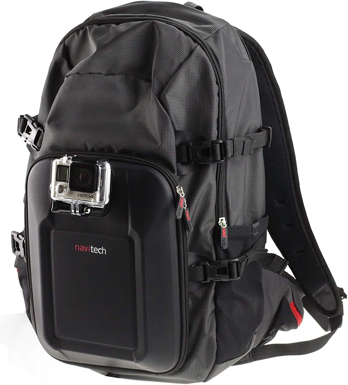 Navitech Action Camera Backpack & Red Storage Case With Integrated Chest Strap - Compatible With The AKASO V50 PRO Action Camera