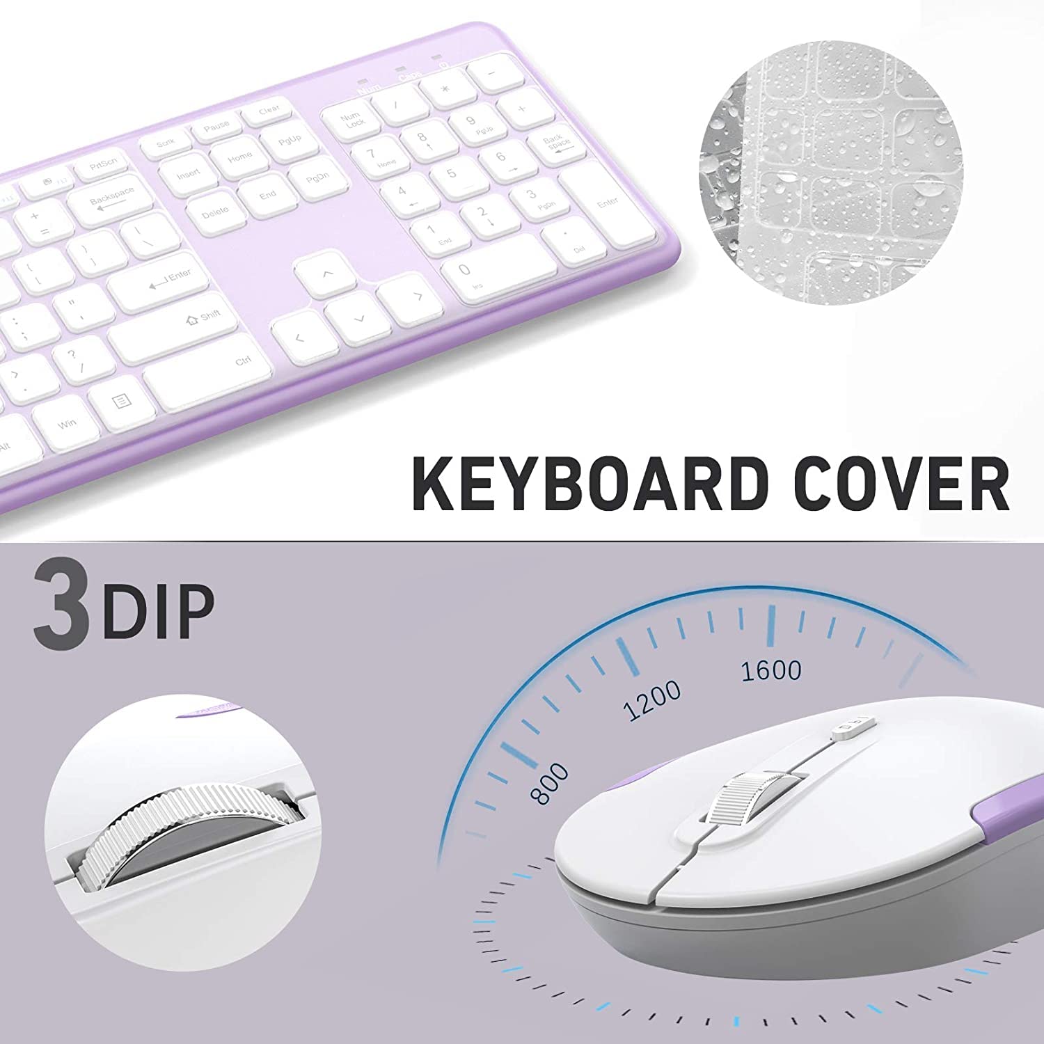 Wireless Keyboard Mouse Combo, Vssoplor 2.4G Ultra-Slim Cordless Keyboard and Mouse Set, Full Size Purple Wireless Keyboard for Windows, Laptop, PC, Computer, Notebook