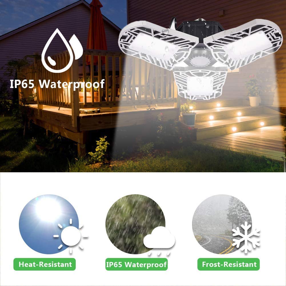 Motion Sensor LED Garage Lights 100W,Ai CAR FUN Deformable LED Garage Lighting 12000LM LED Garage Ceiling Lights LED Shop Lights, LED Light Bulbs,LED Work Lights,LED High Bay Light for Basement Worksh