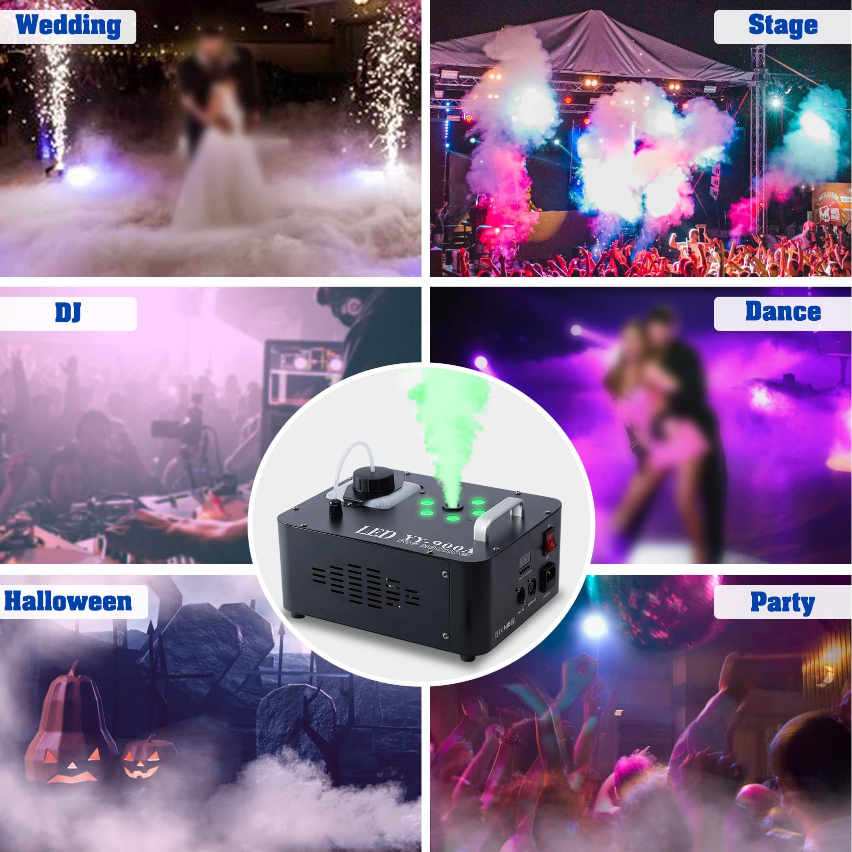 TCFUNDY 900W Fog Machine DMX 6 LED Lights RGB Smoke Machine Vertical Spray W/Remote for Halloween Wedding Party DJ Lighting Stage Effect