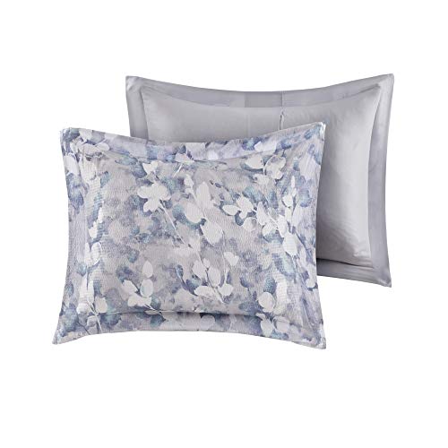 Madison Park Erica Comforter Quilt Combo Set - Modern Luxury Design, All Season Down Alternative Bedding, Matching Shams, Decorative Pillows, Full/Queen(90"x90"), Floral Blue 8 Piece