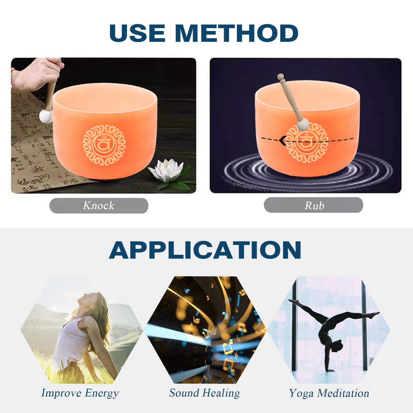 Paternoster Quartz Crystal Singing Bowl Orange D Note Sacral Chakra 8 inch with O-Ring Glue Hammer or Plastic rod wrapped in Sheepskin included For Promotes Peace Chakra Healing and Mindfulness