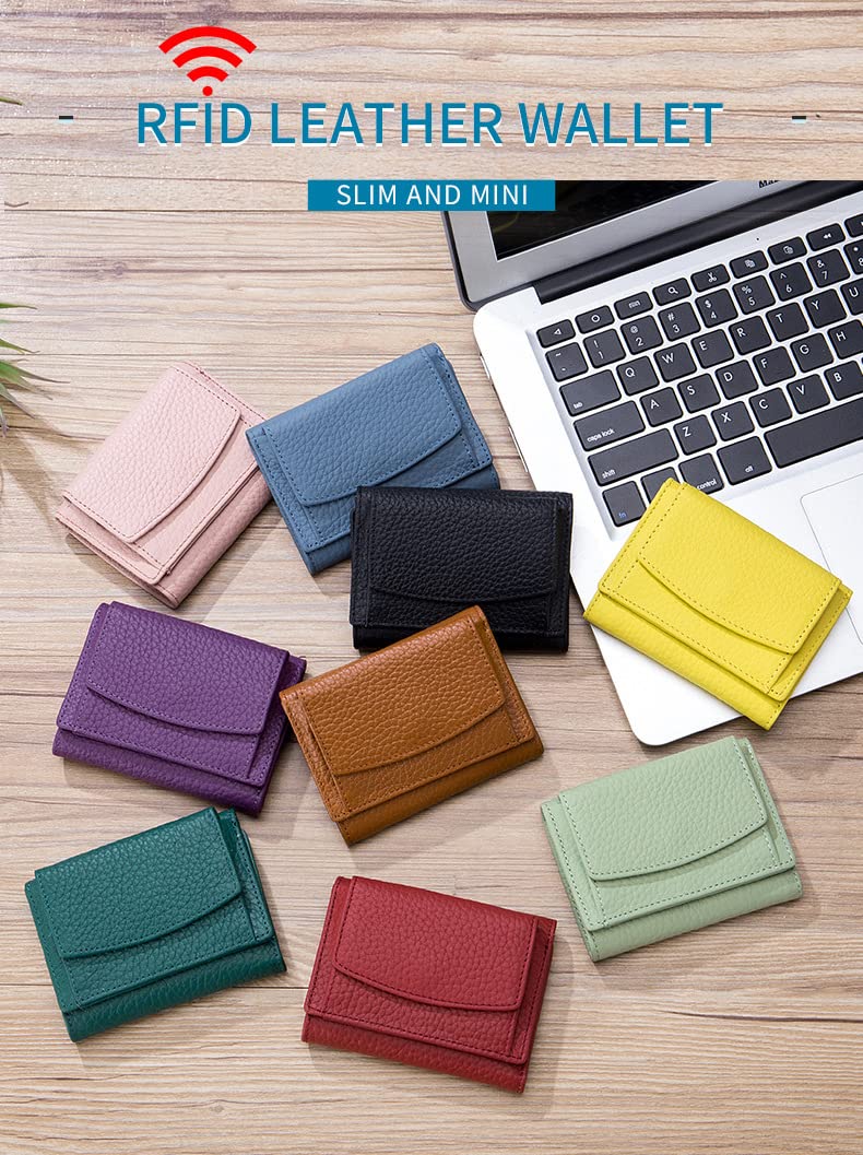 Small Mini Leather Wallet for Women with RFID Blocking Trifold Purse Credit Card Holder Coin Pocket (Grey),sdg283471760p409c444s843