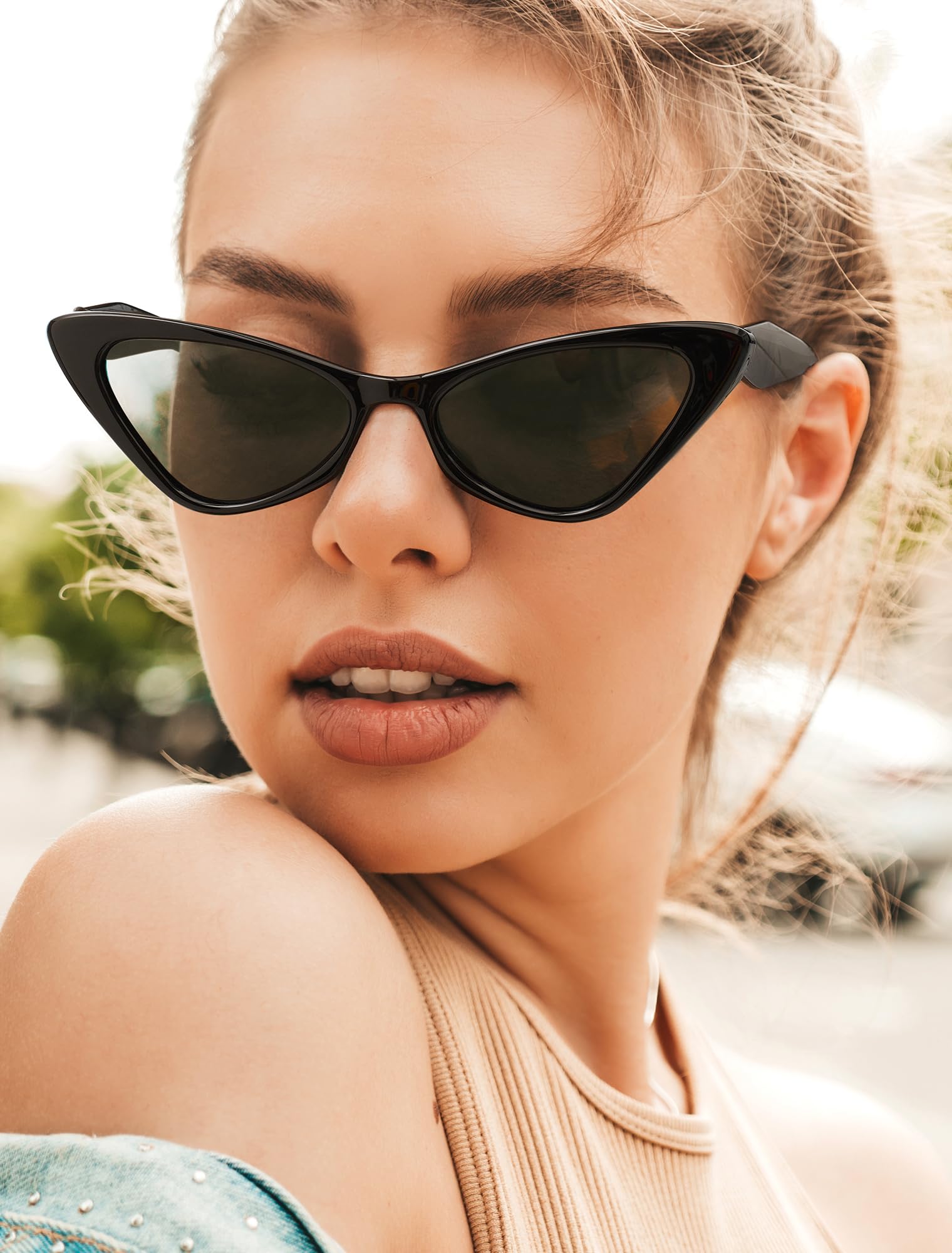 Veda Tinda Vision Oversized Cat Eye Sunglasses for Women Retro Trendy Acetate Frame Fun White Sun Glasses C22S04
