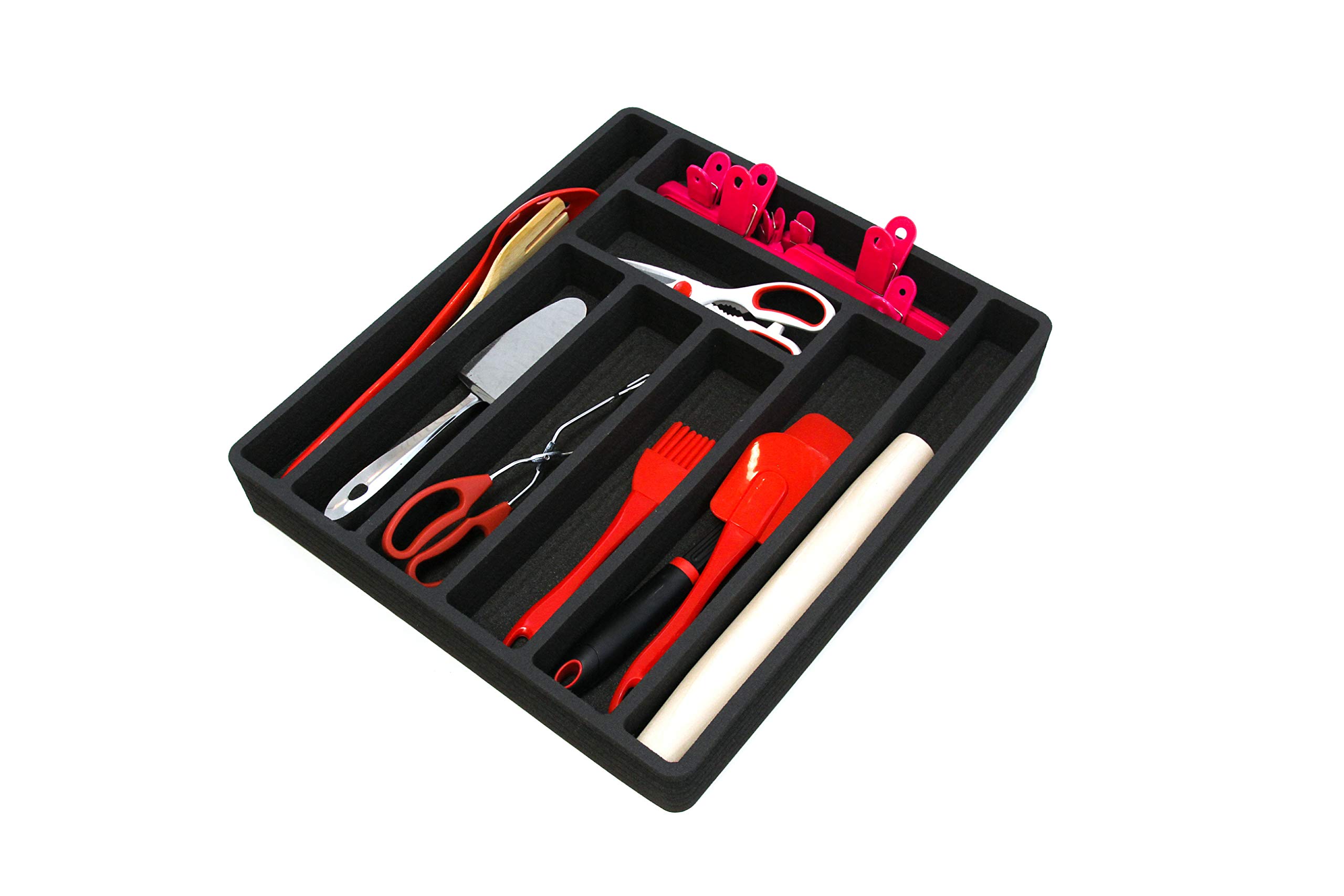 Polar Whale 3 Large Flatware Silverware Drawer Organizers for Cutlery Forks Knives Spoons Serving Utensils Non-Slip Premium Waterproof Tray Insert 16 x 18 Inches 8 Slot Extra Deep Set of 3