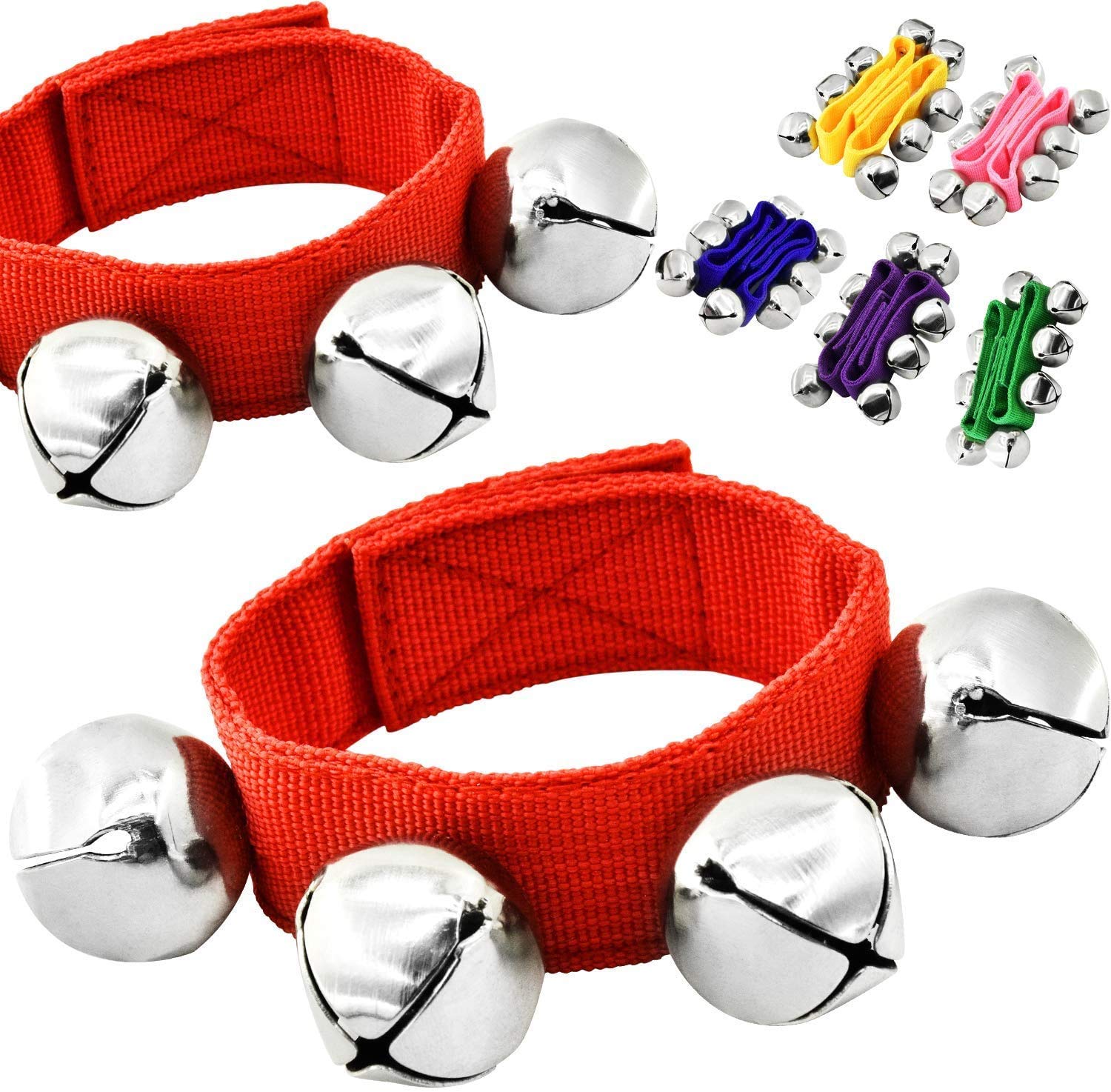MUSICUBE 12 pcs 6 Colors Percussion Instruments, Wrist Bells Jingle Bells Musical Rhythm Toys Band Wrist Bells