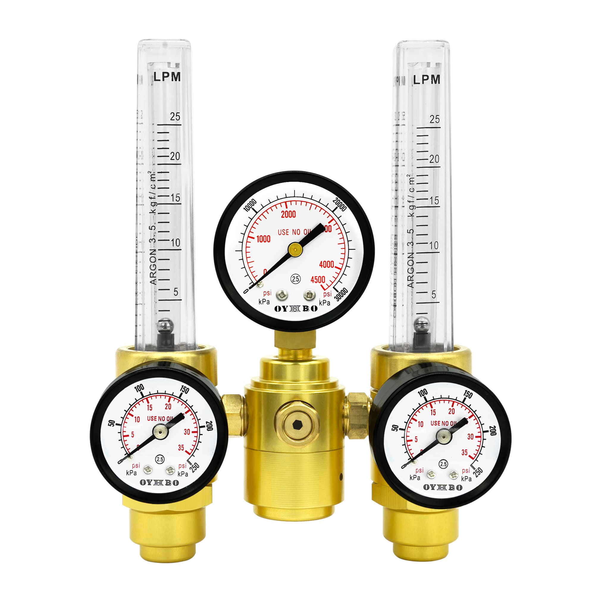 OYHBO Dual Output Argon CO2 Flow Meter MIG TIG Welding Regulator 3 Gauges Gas-saving CGA-580